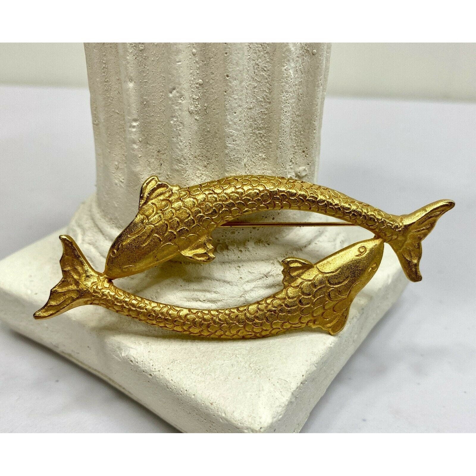 Vintage 80s Signed Diane Von Brooch Gold Tone Koi Fish Pin by Diane Von ...