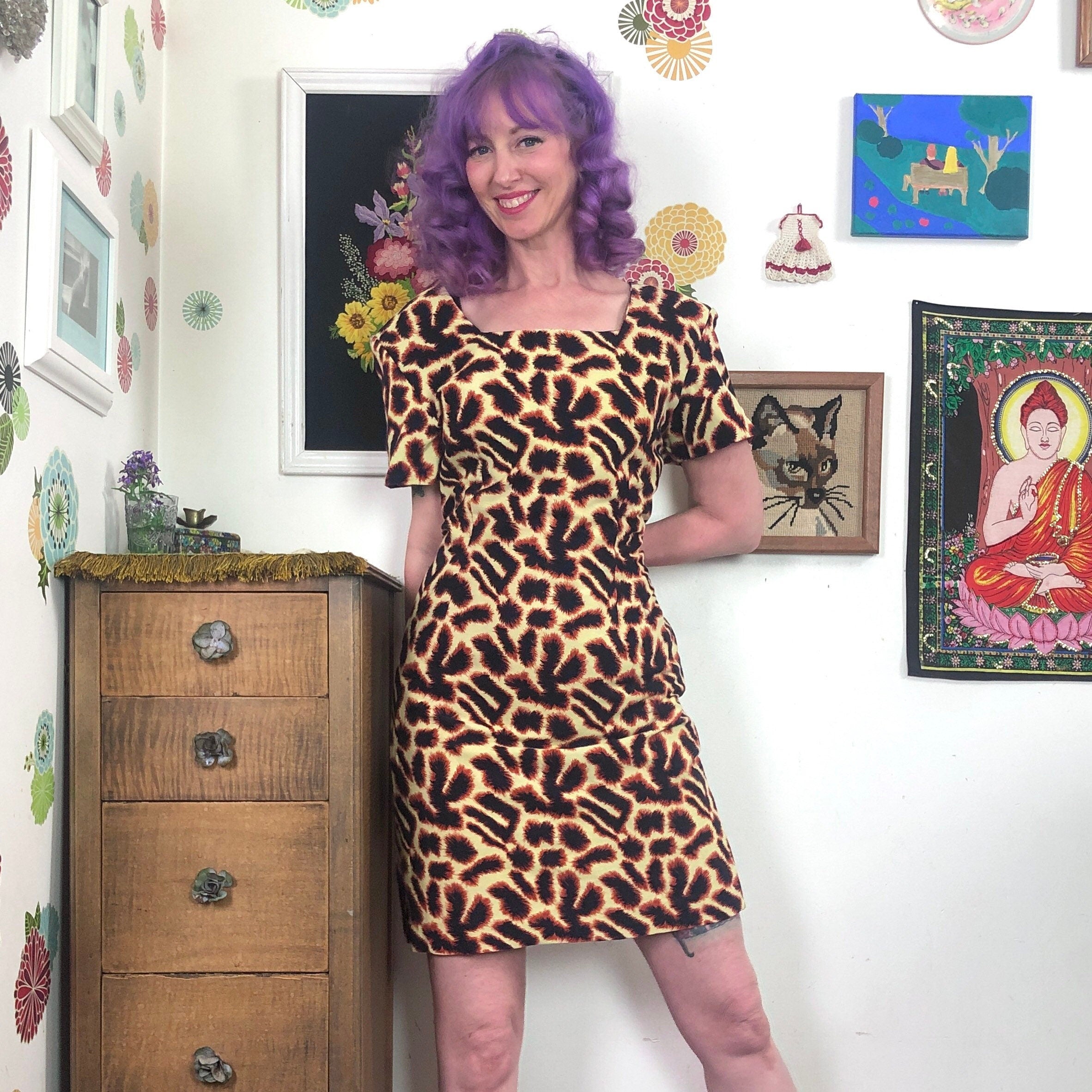 Vintage Leopard Print Shift Dress 80s Hand Made Animal Print Dress Sz ...