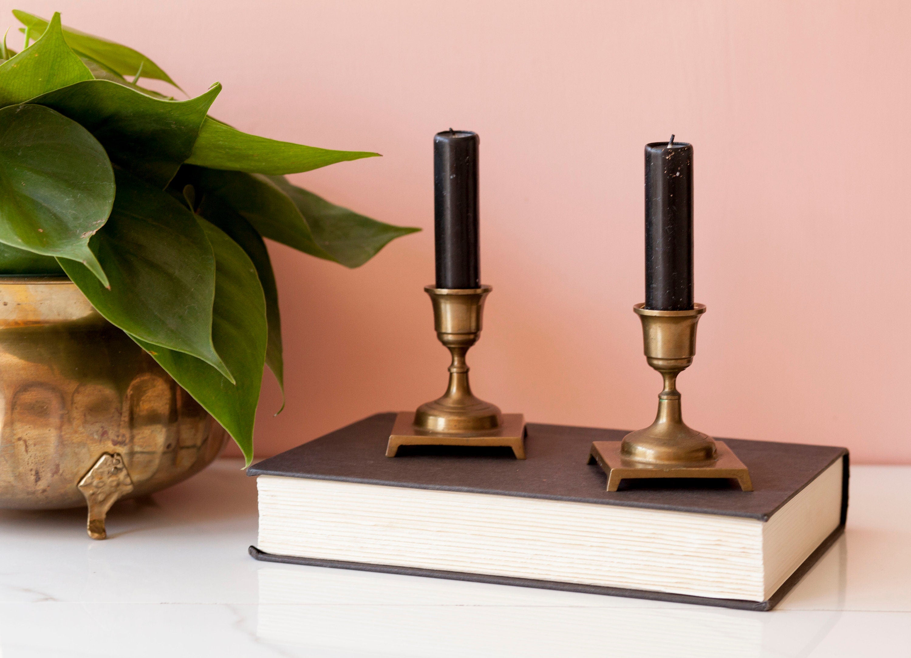 Petite Brass Candlesticks with Square Base Vintage Pair | Shop THRILLING