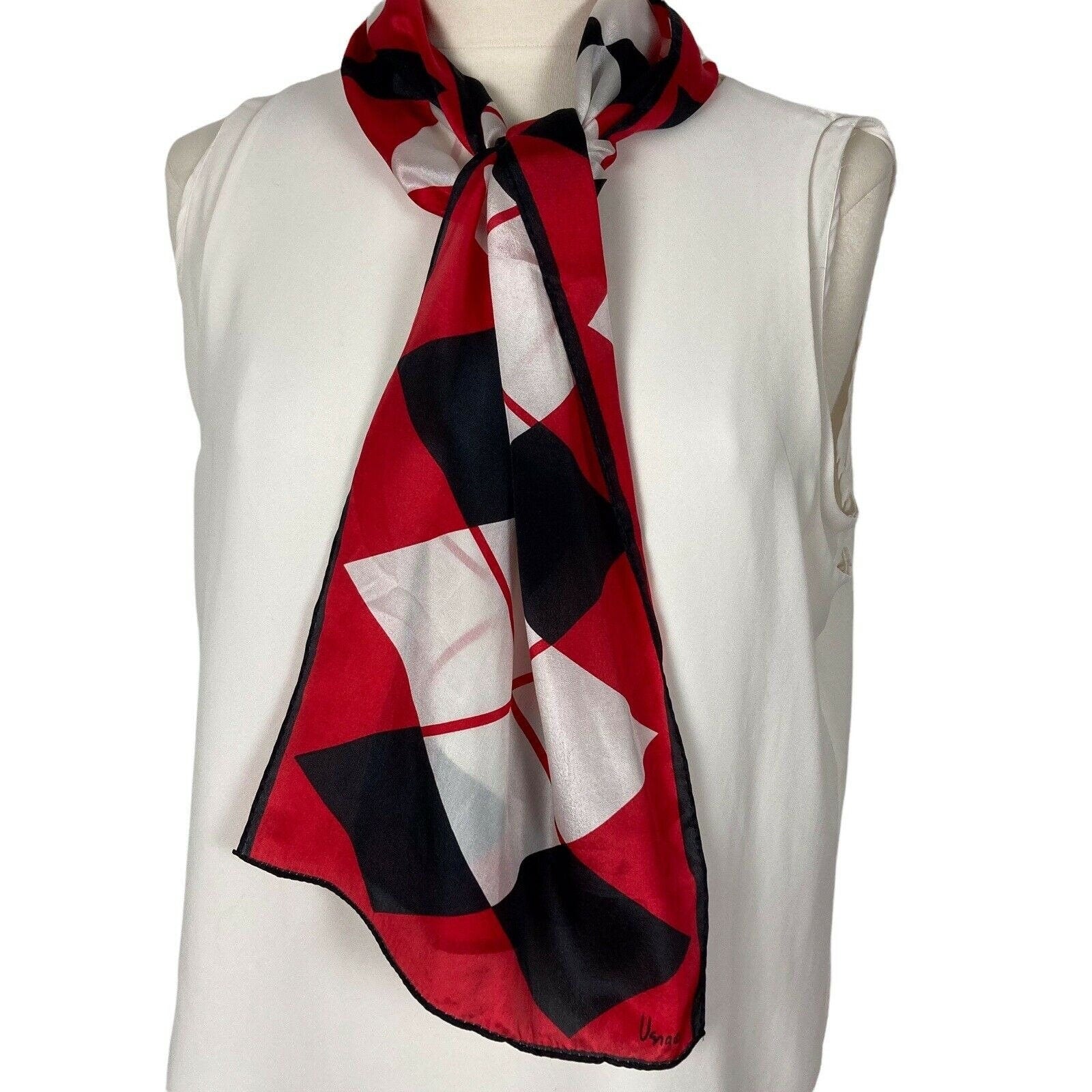 Vintage Vera Silk Scarf Red Black Argyle Rectangular Mid Century Acade ...