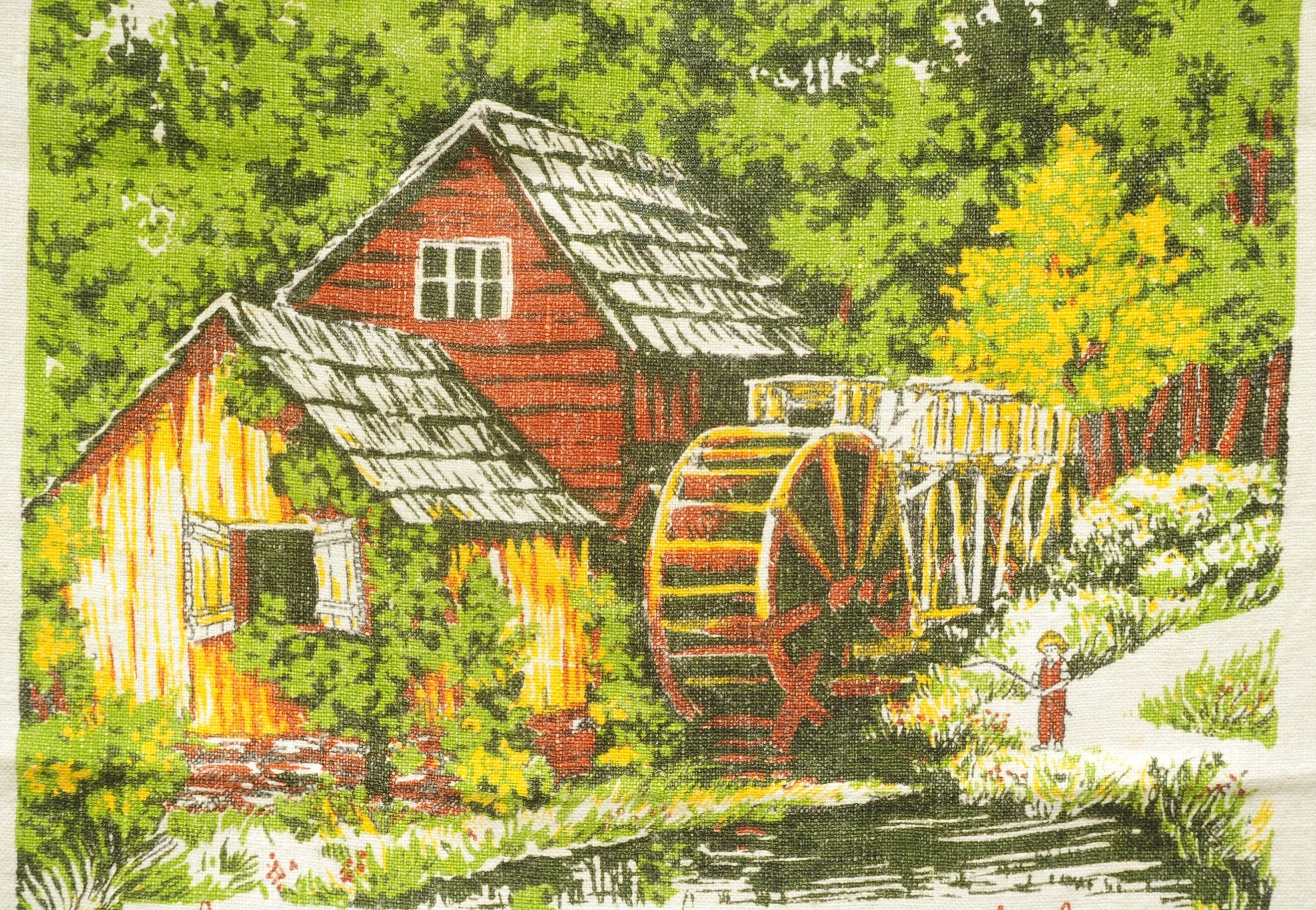 Vintage 1979 Country Watermill and Boy Fishing Calendar Towel Birthday ...