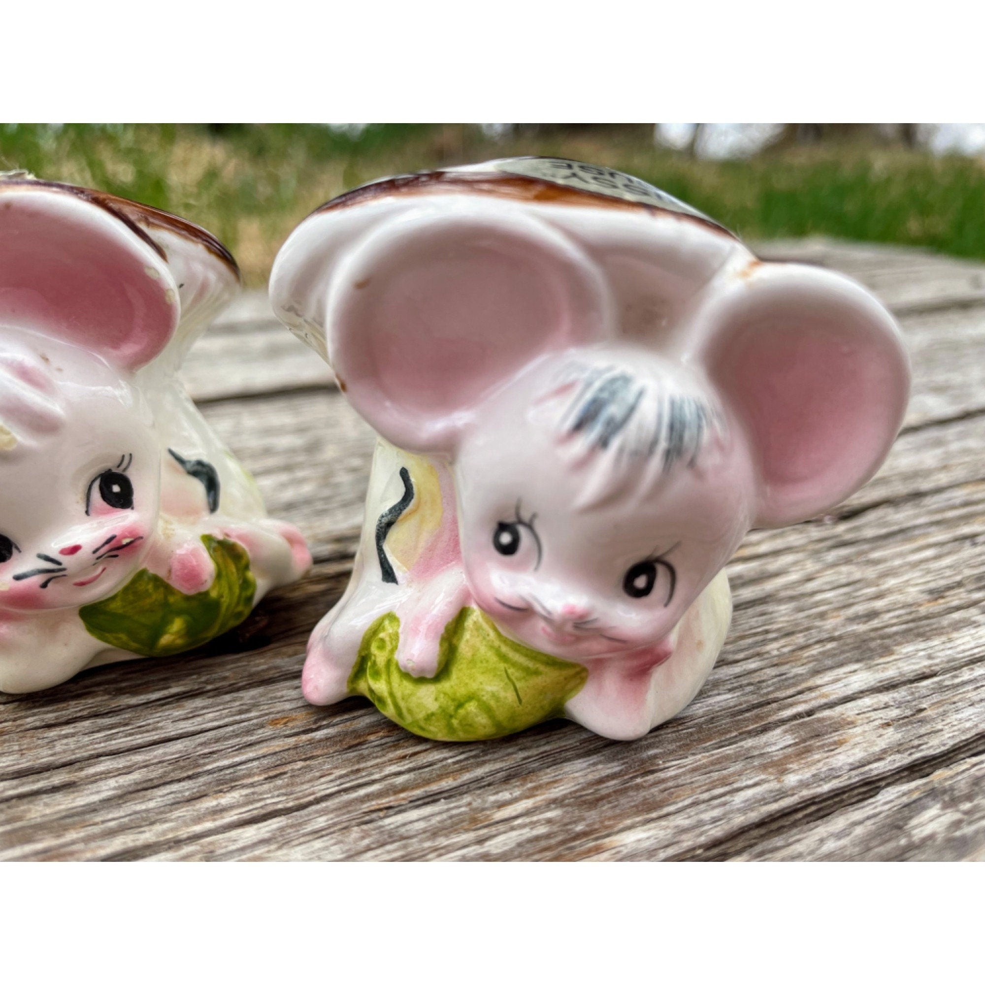 60s Vintage Enesco Missy Mouse Mushroom Salt Pepper and Toothpick Hold ...