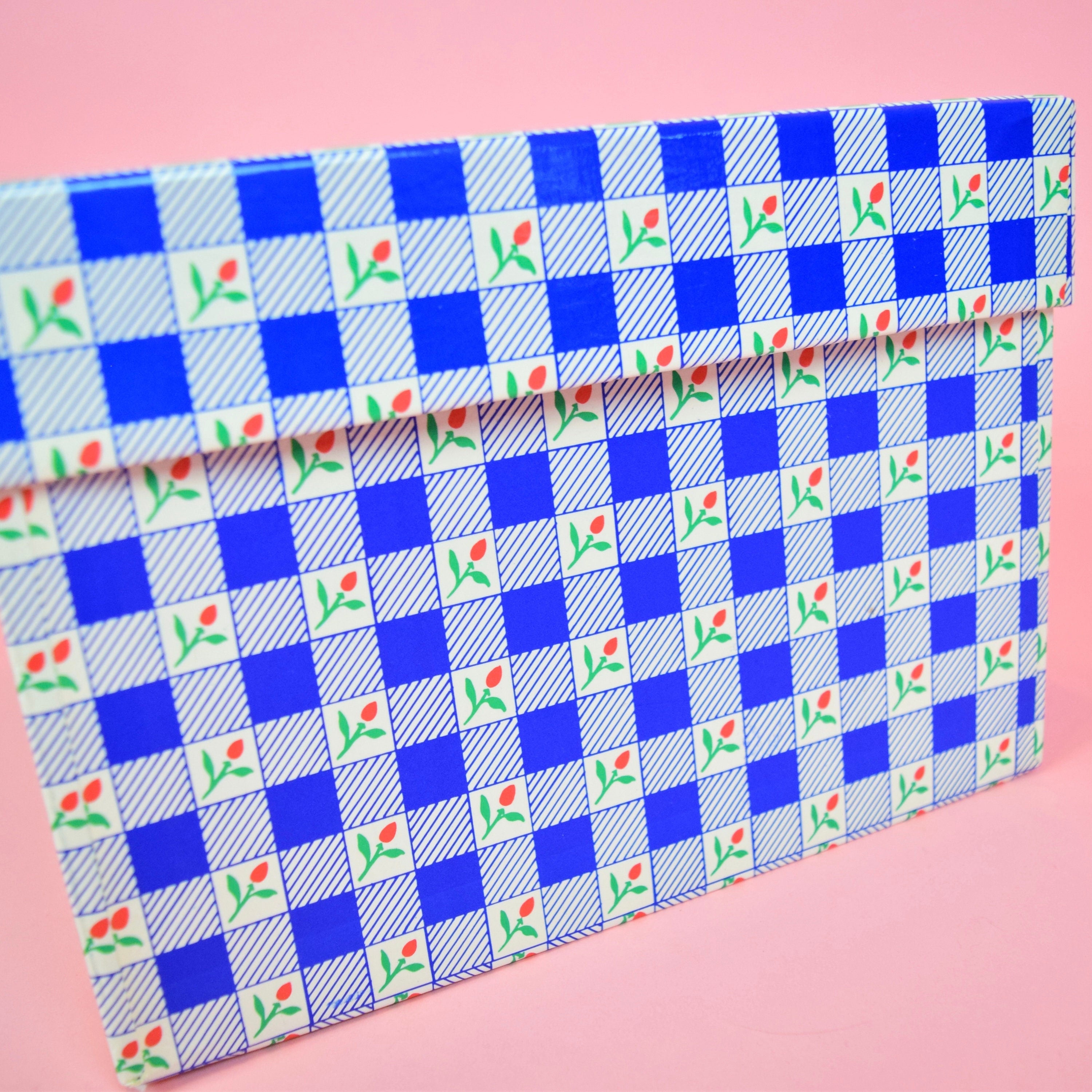 Vintage 90s Blue White Red Floral Checkerboard Box | Shop THRILLING