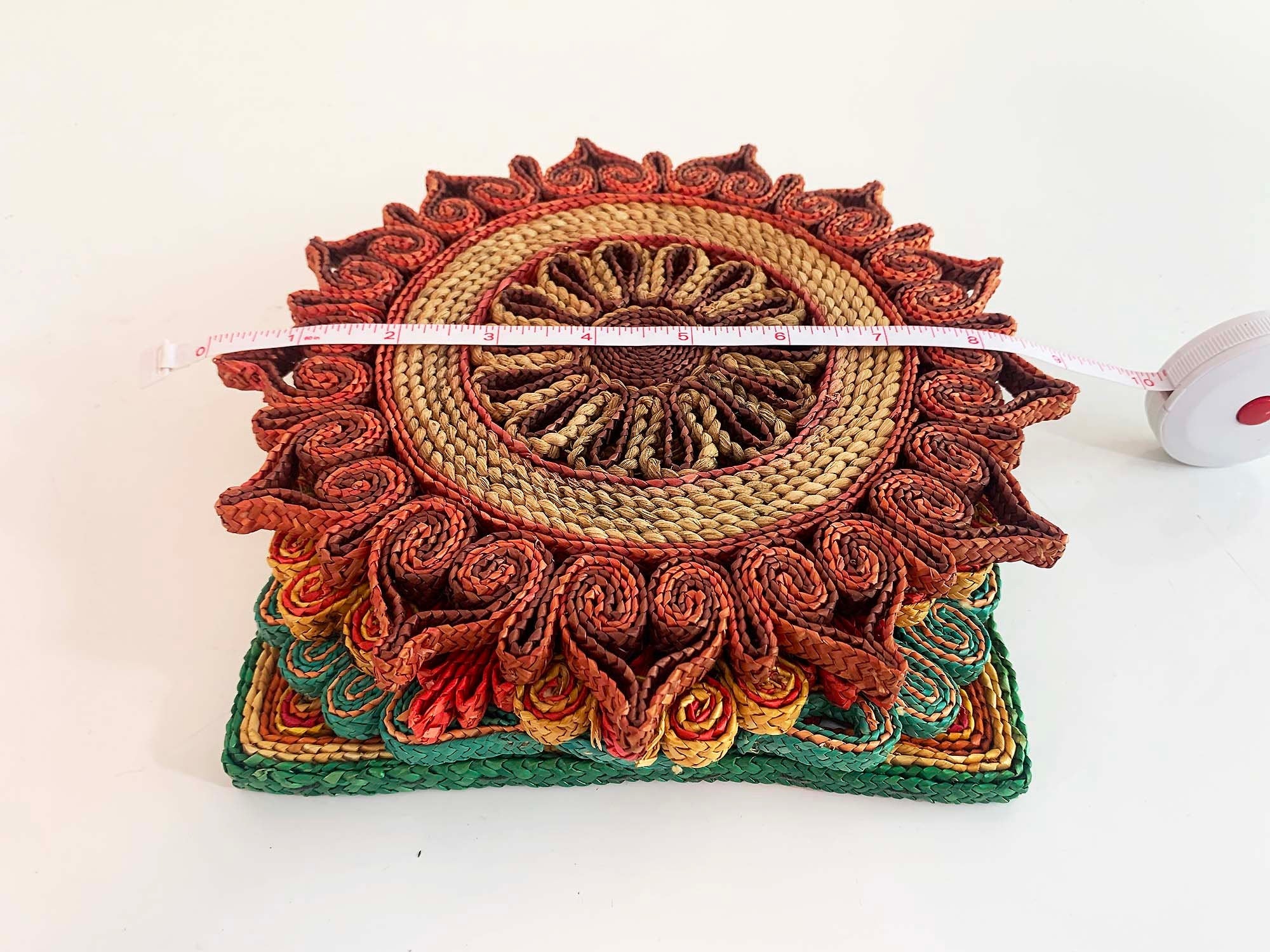 Vintage Straw Pot Holder Trivet Set of 4 Pink Blue Flowers White Green ...