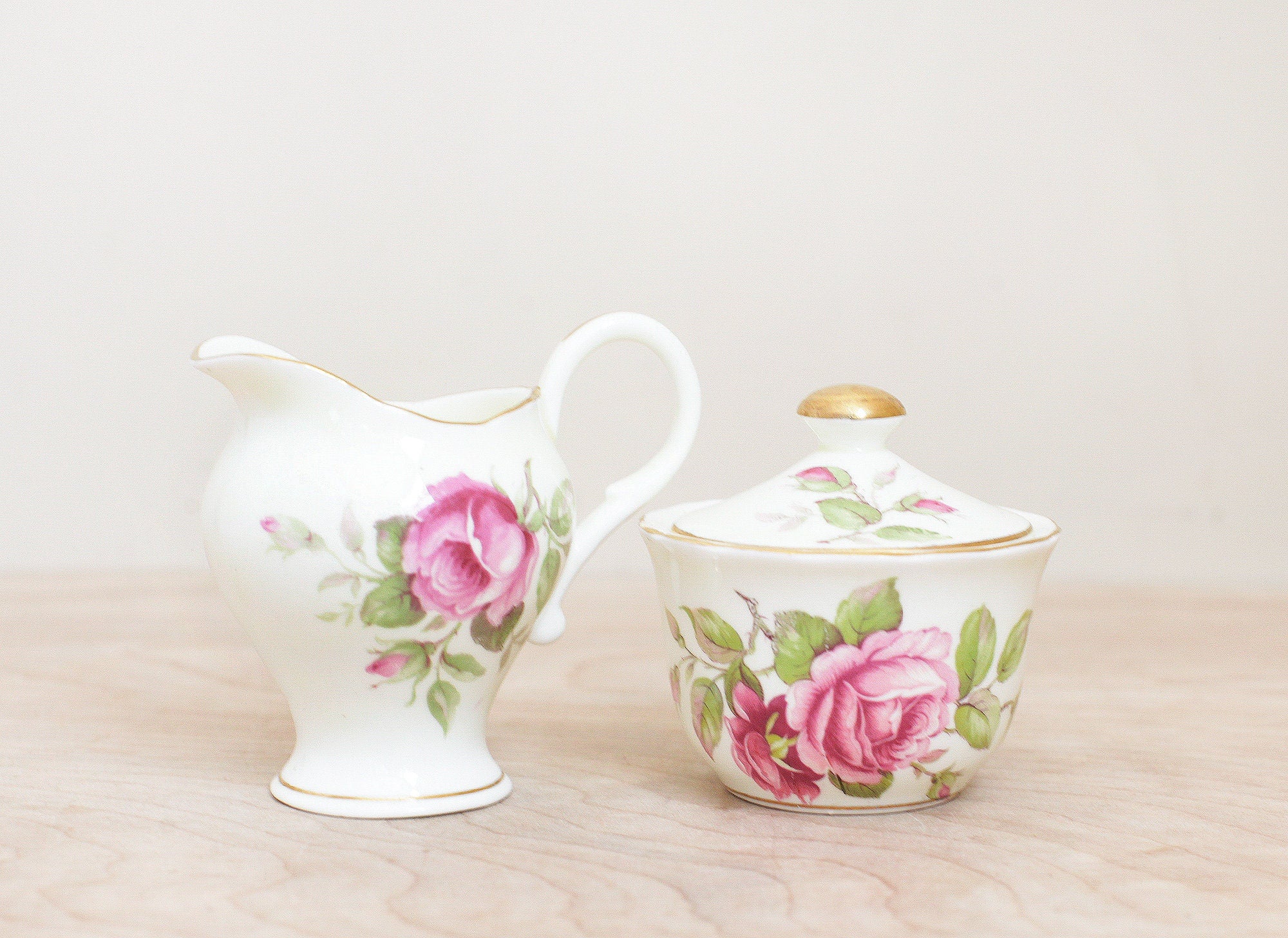 Vintage Rose Cream and Sugar Hand Painted Floral Tea Service Set | Shop ...
