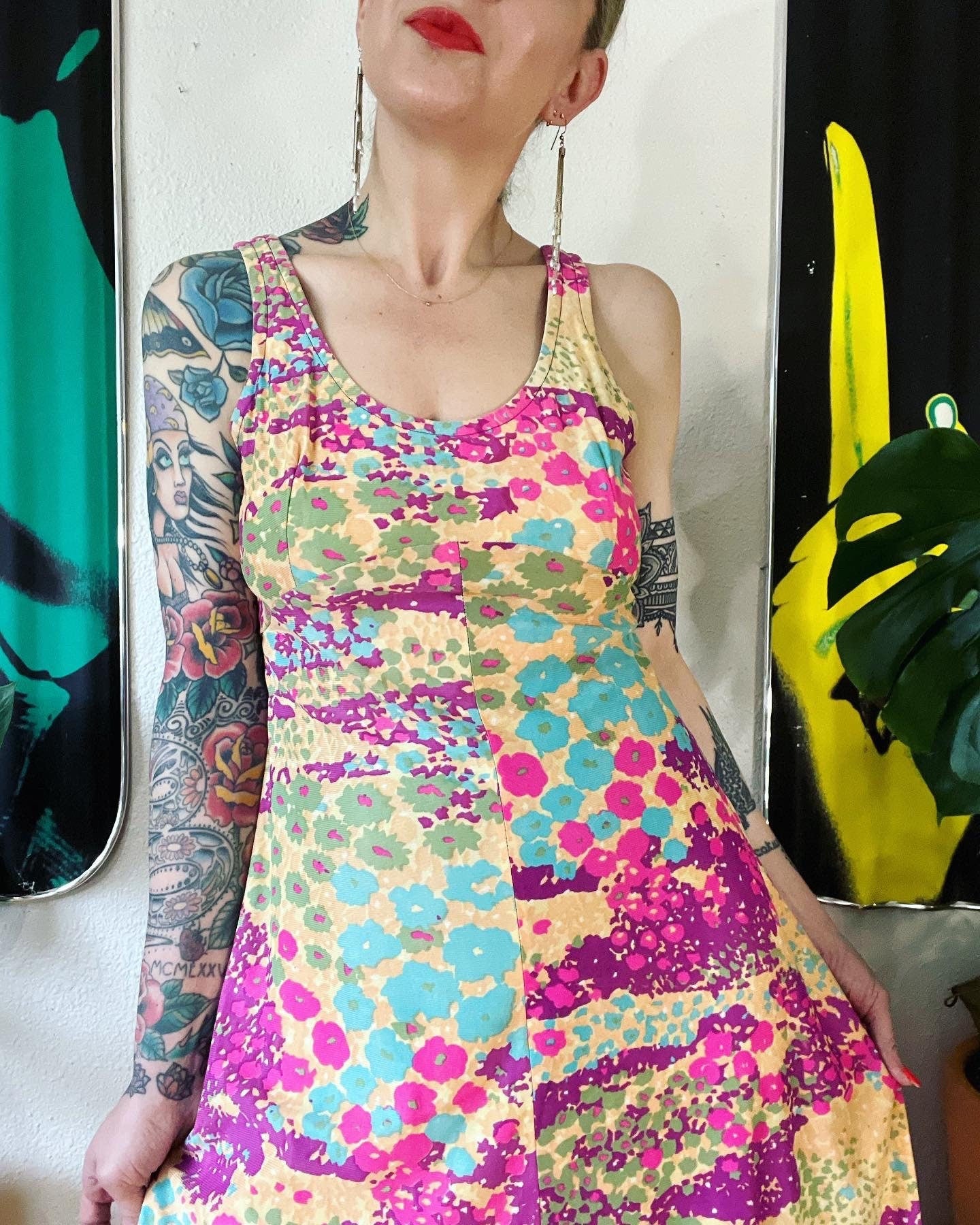 Vintage 60s Psychedelic Neon Floral Acetate Maxi Dress | Shop THRILLING