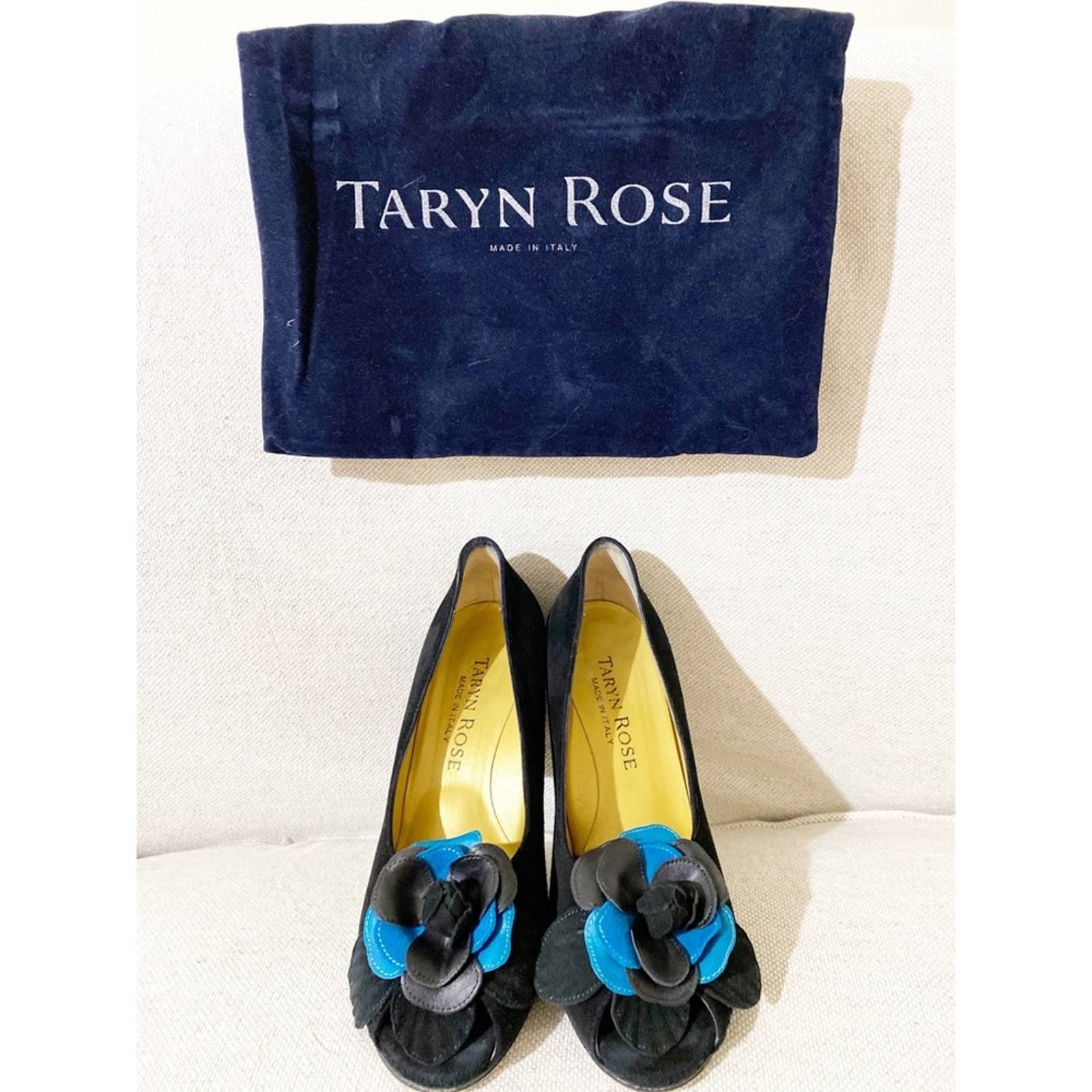 Vintage Taryn Rose Rosette Black Suede Peep Toe Heels by Taryn Rose ...