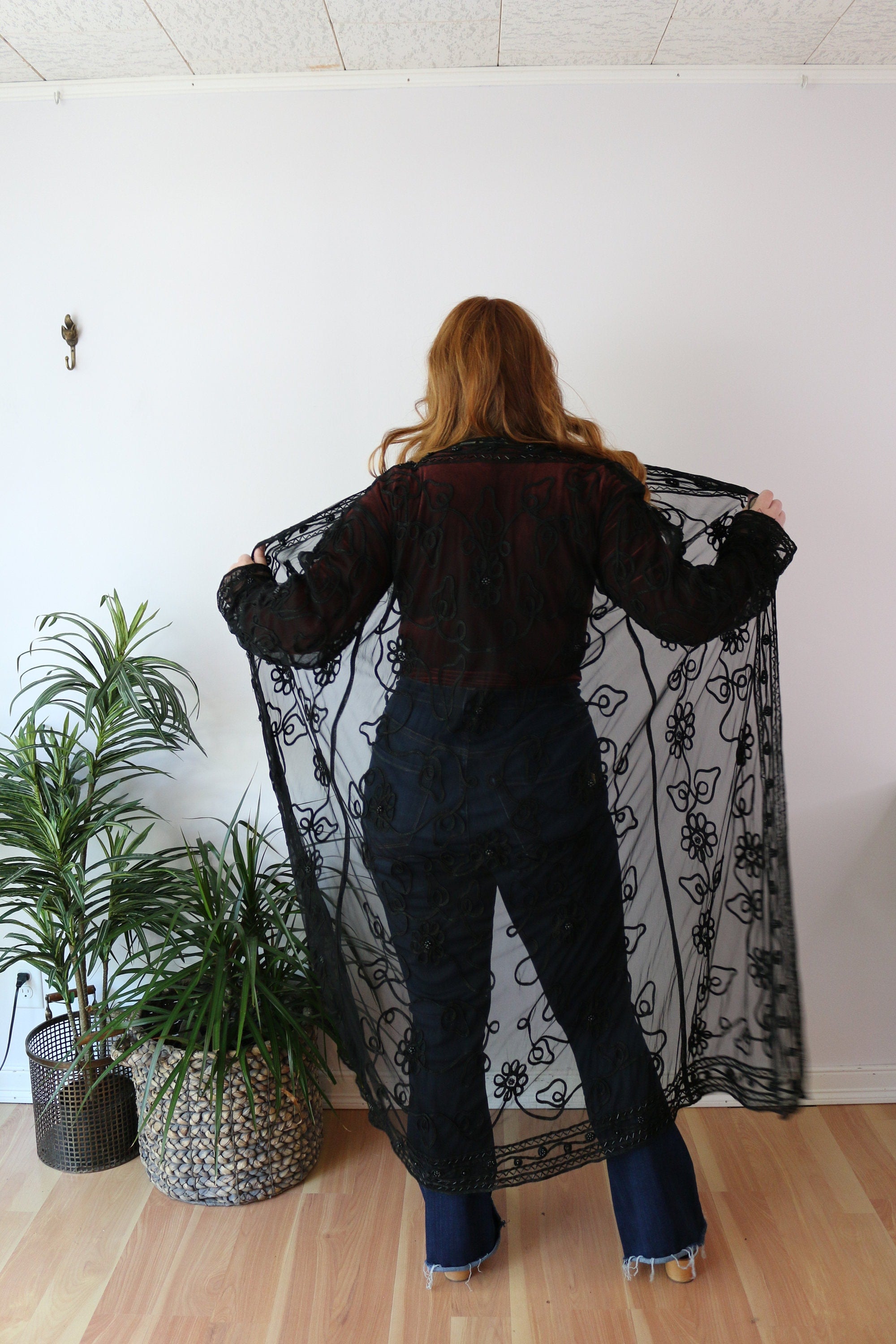 Vintage 90s Black Lace Duster Jacket by Neelam | Shop THRILLING