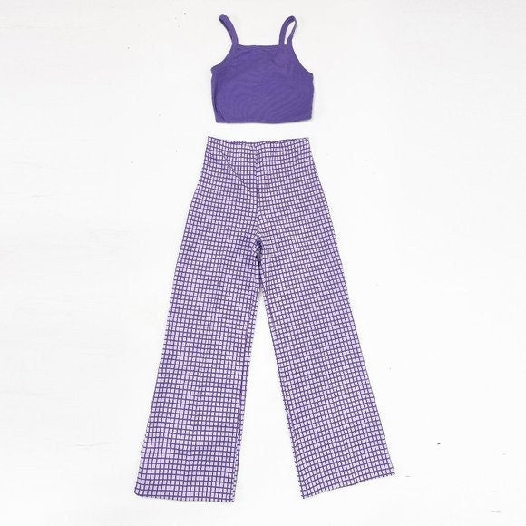 Vintage Wide Leg Windowpane Pattern Pants High Rise 80s 90s Flare ...