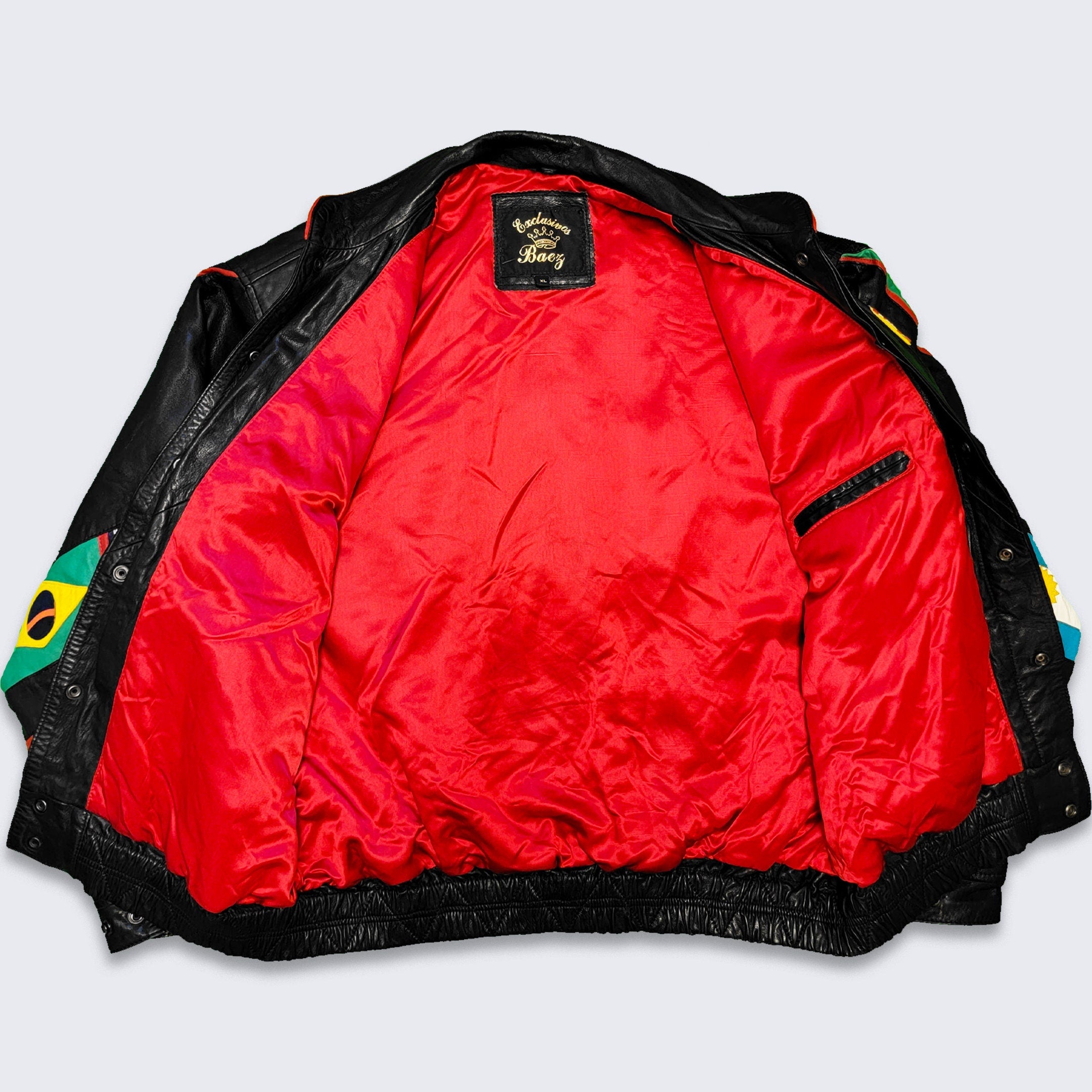 Vintage Usa Soccer 80s World Cup Leather Jacket Multi Flags Heavy Coat ...