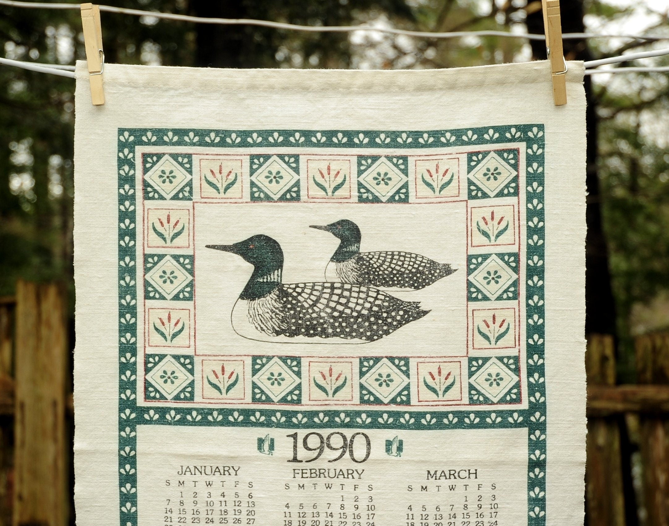 Vintage Vtg 1990 Country Loons Cat N Nine Tails Calendar Towel Birthday ...
