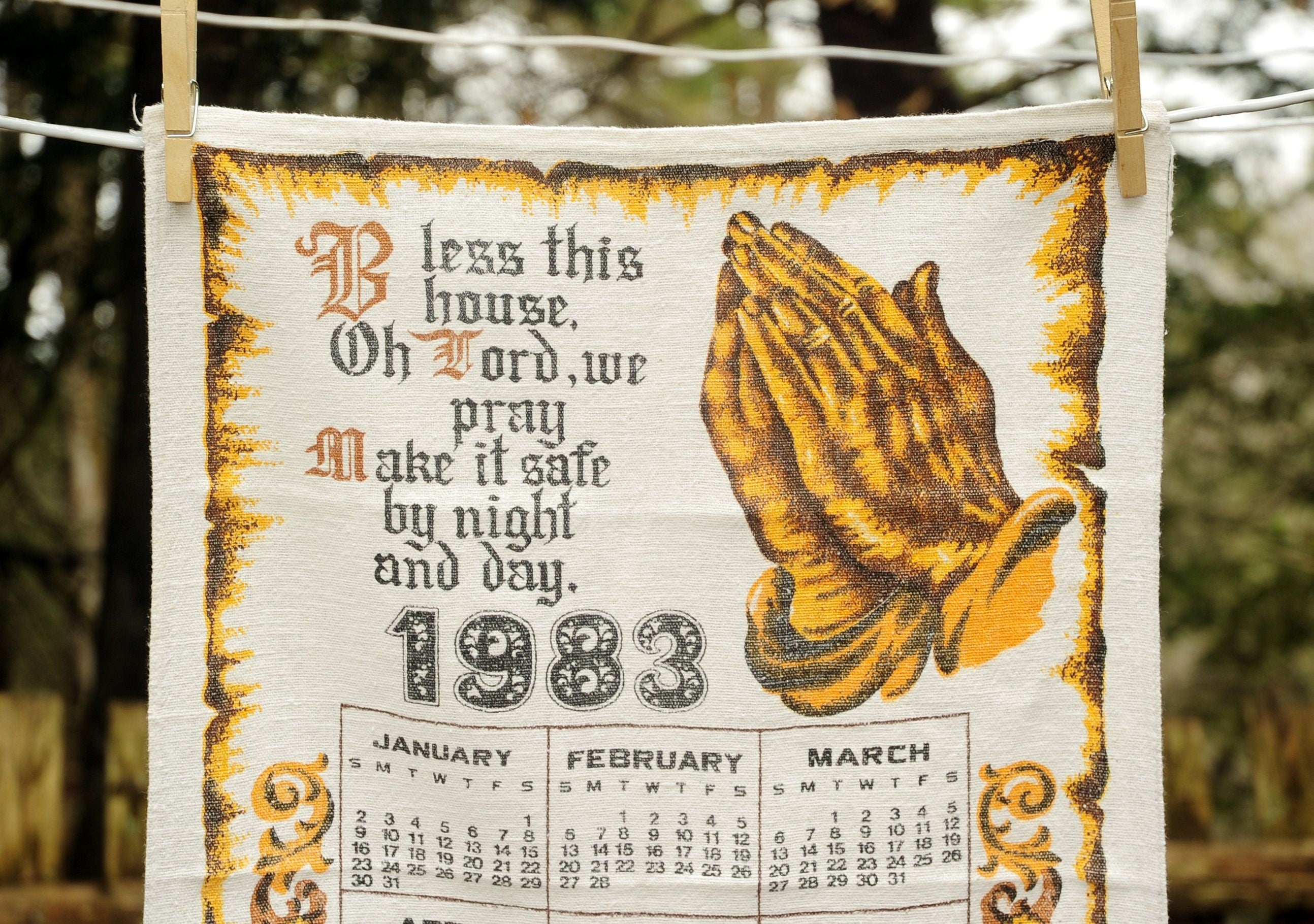 Vintage 1983 'bless This House with Praying Hands Calendar Towel Birth ...