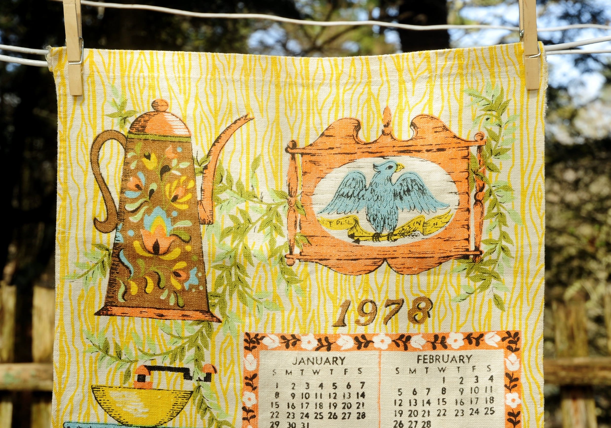 Vintage Vtg 1978 Colonial Kitchen Calendar Towel Butter Churn Coffee ...