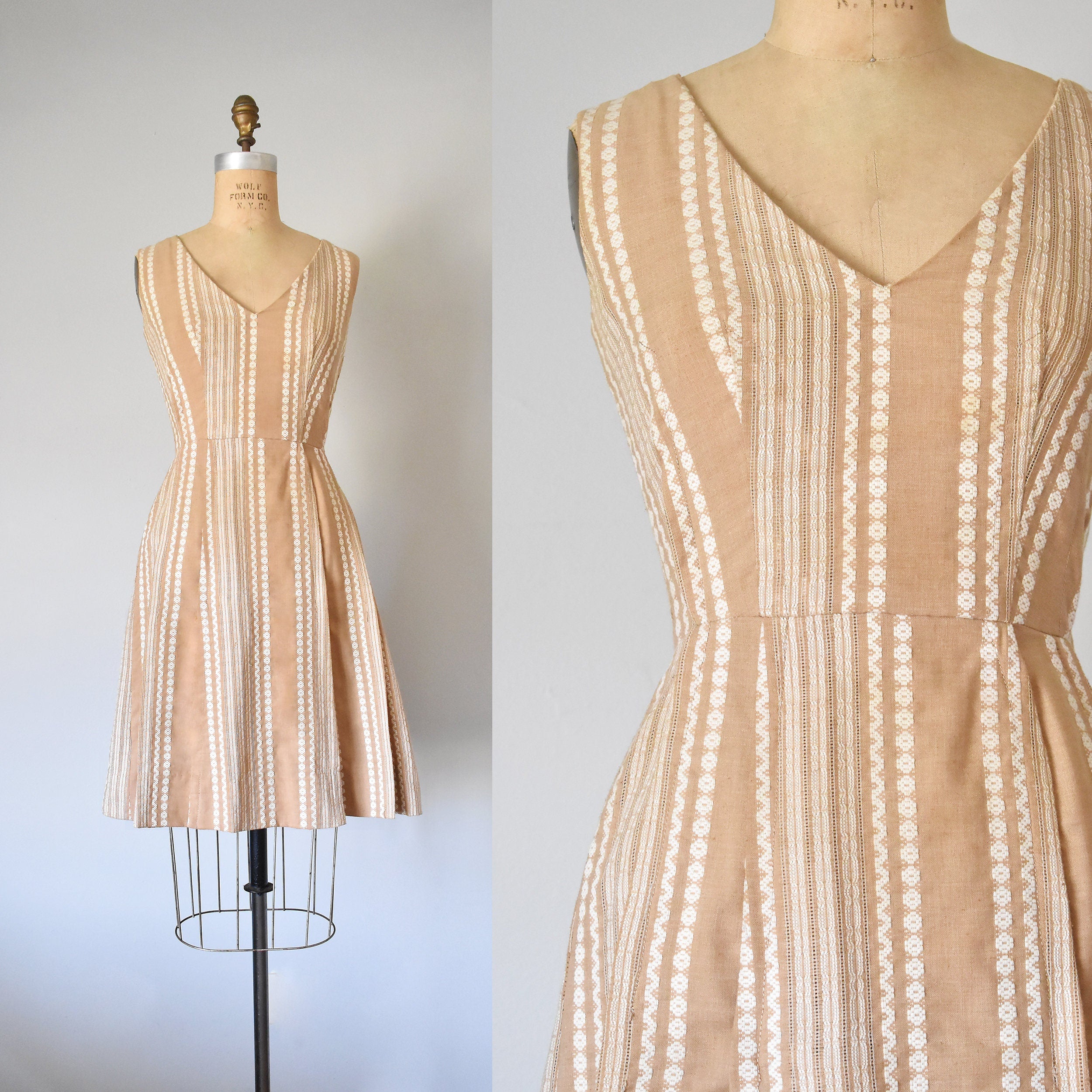 Vogue Paris Original Summer Cotton 60s Beige Cotton Vintage Dress by V ...