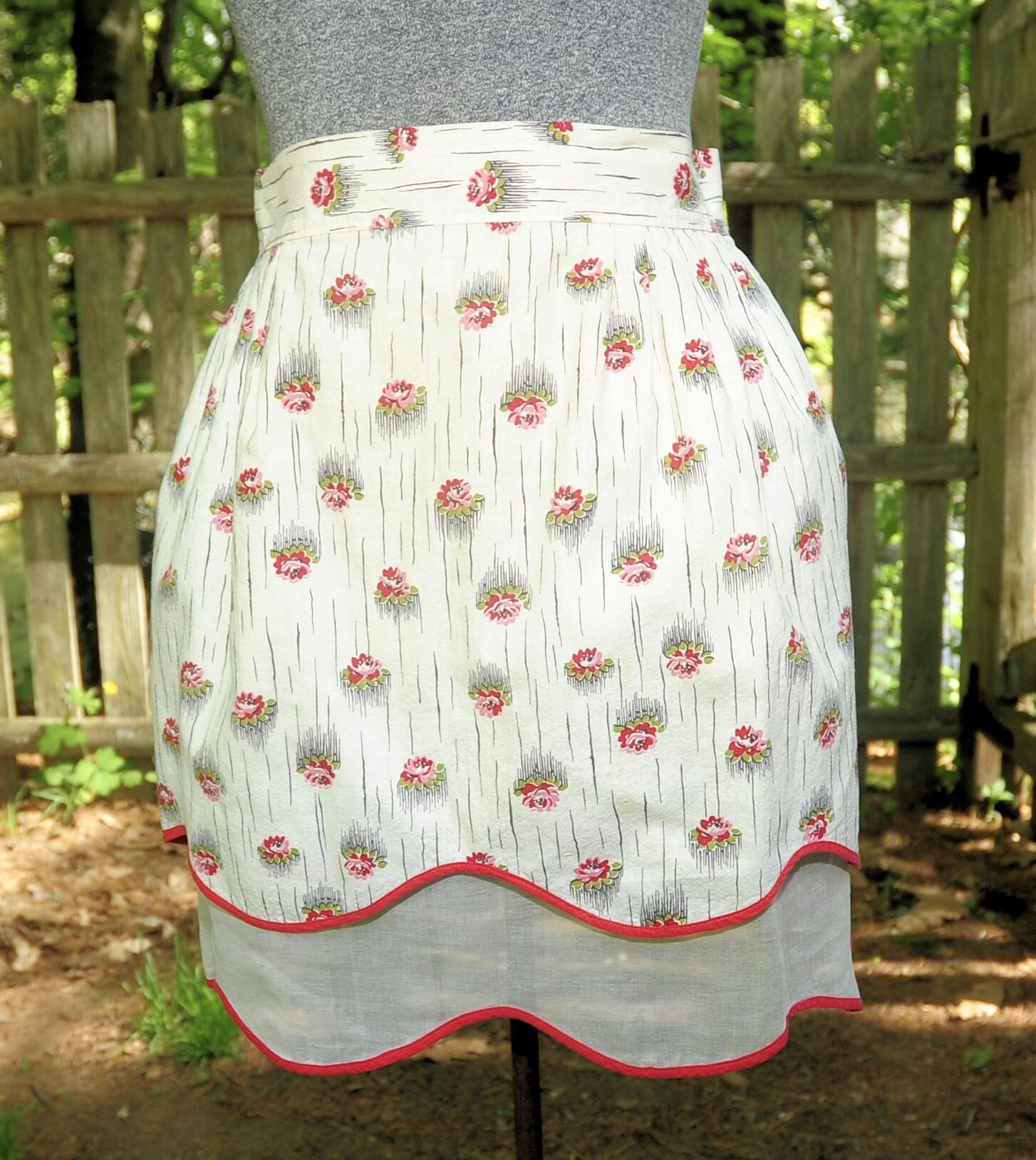 Vintage 50s 60s Ivory Floral Cotton and Illusion Reversible Fancy Host ...