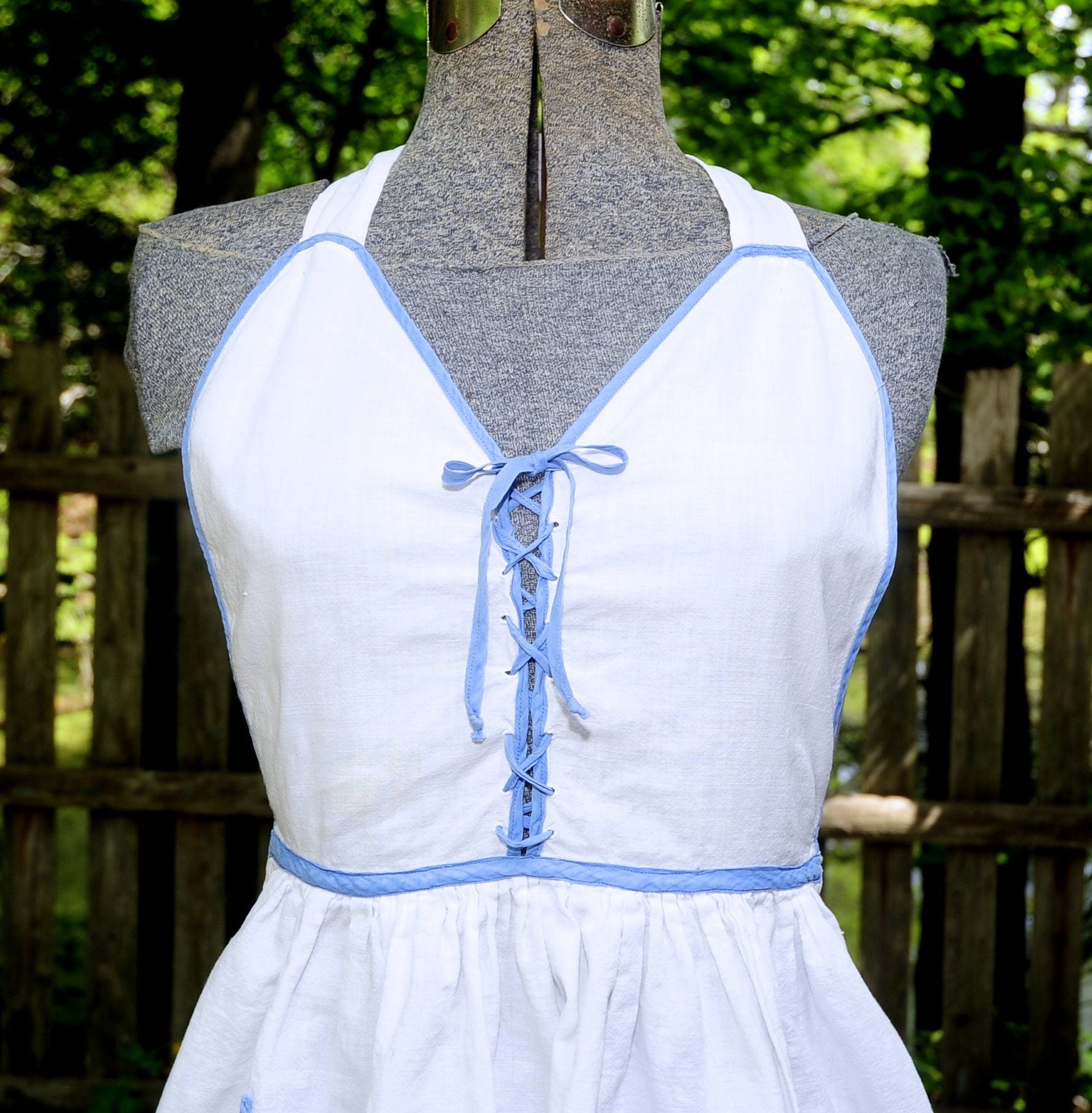 Vintage 60s 'swiss Miss' Style White Cotton Full Bib Apron Blue Trim C ...