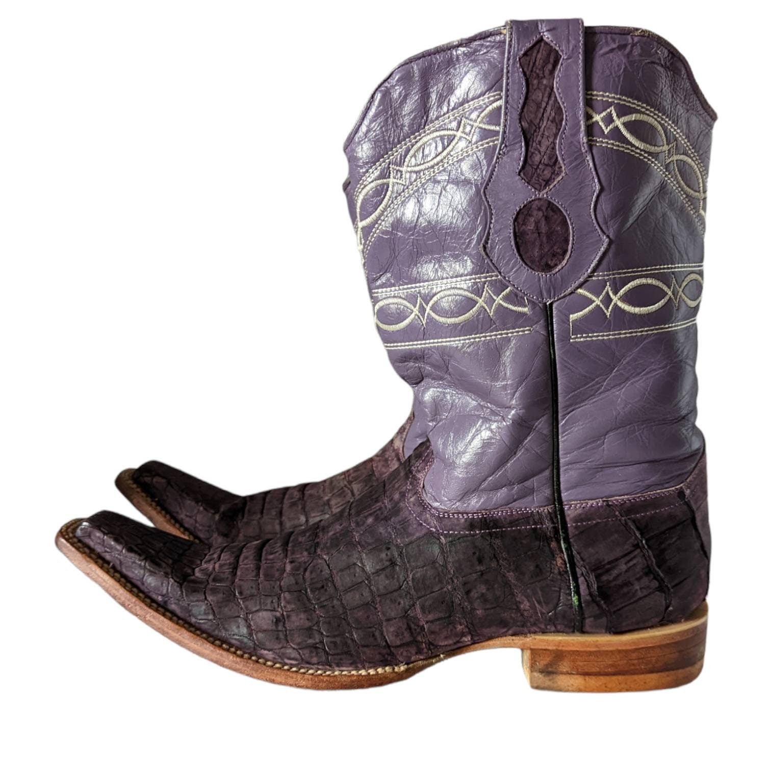 Vintage El Malcreado Purple Pointy Toe Leather Alligator Cowboy Wester