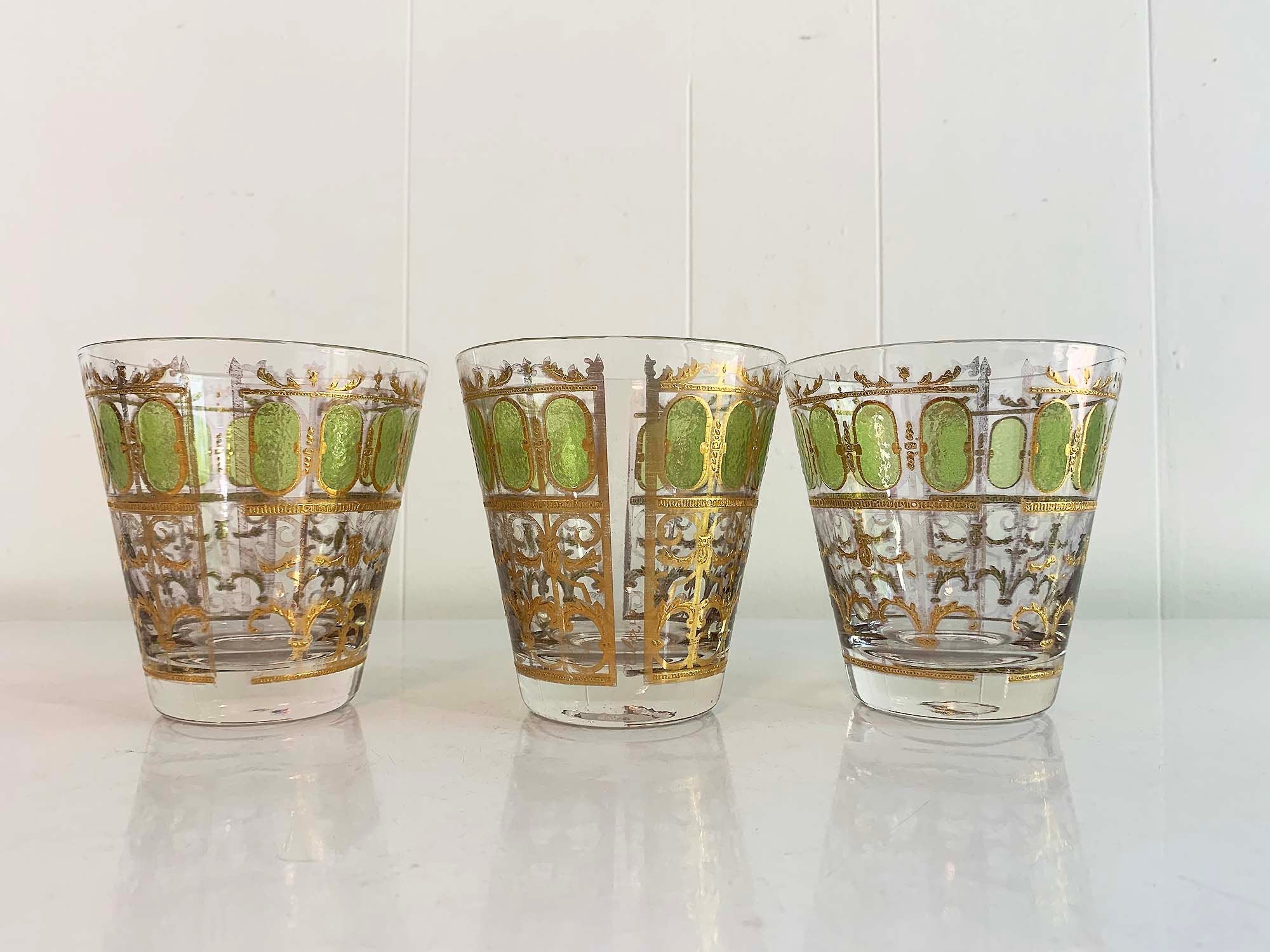 Vintage Culver Glasses Set of 3 Rocks Old Fashioned Barware Bar Mcm Mad ...