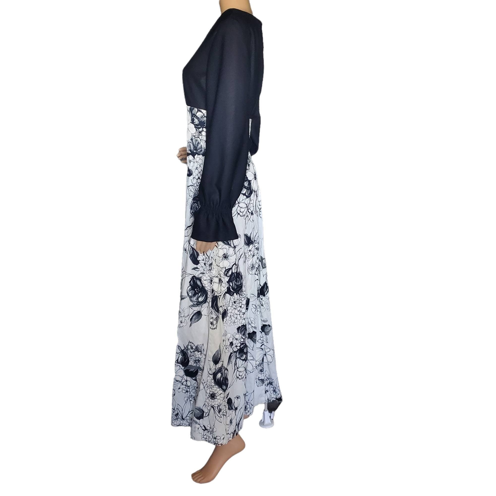 Vintage 60s Black and Floral Patio Mod Maxi Dress Ruffle Cuffs | Shop ...
