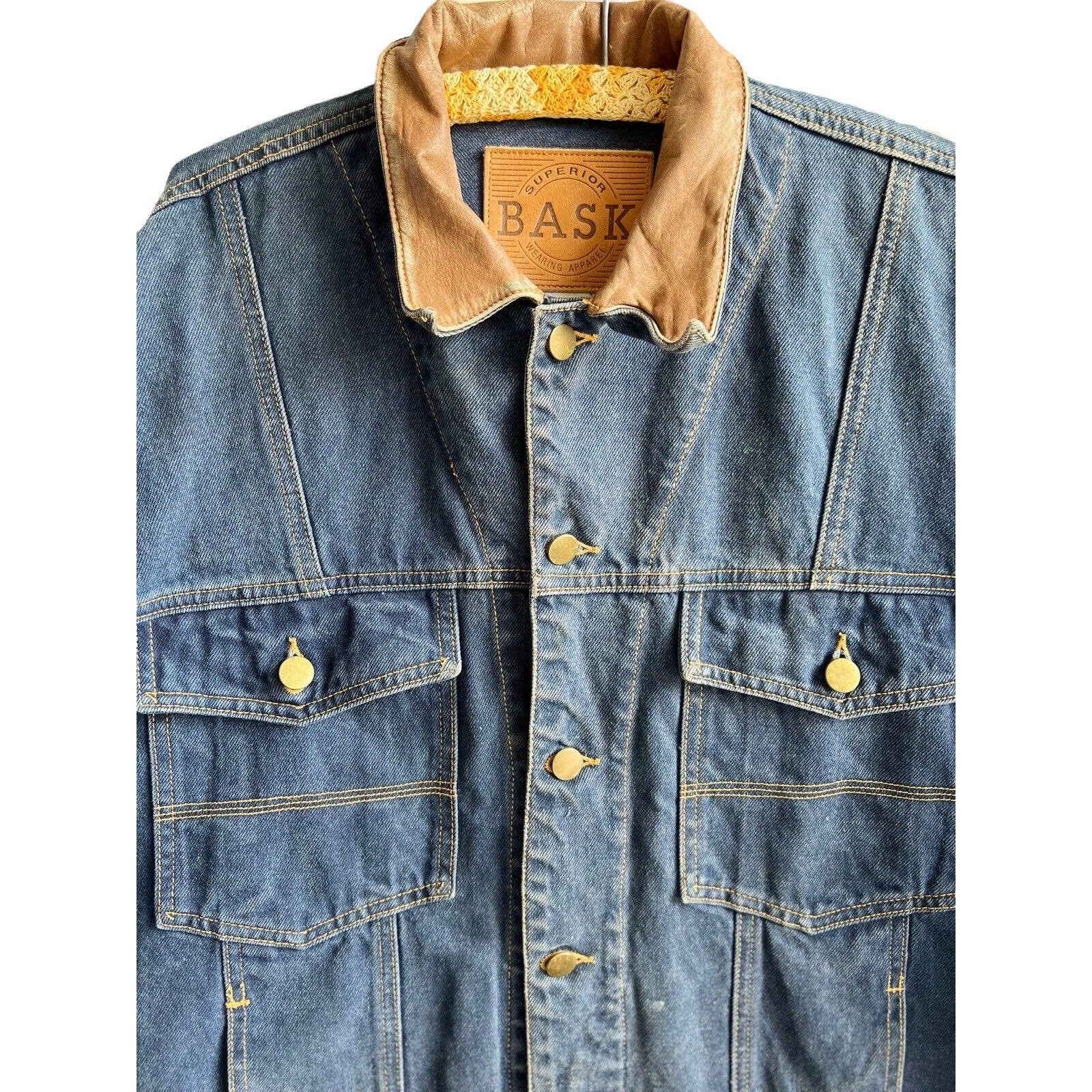 Vintage Superior Bask Wearing Apparel Denim Leather Jean Jacket 1989 ...