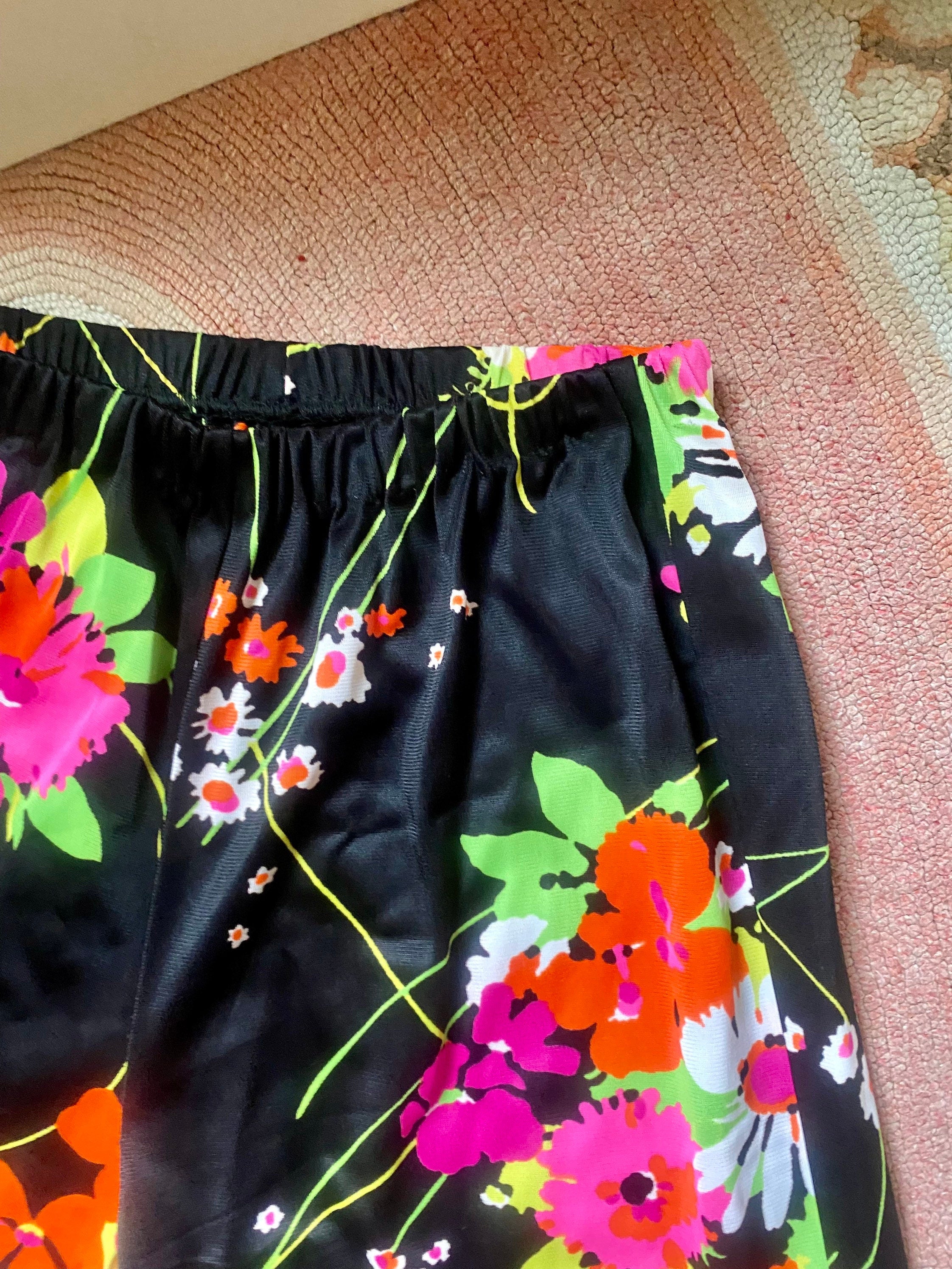 Amazing 70s Vintage Floral Flower Power Polyester Palazzo Bellbottom P ...