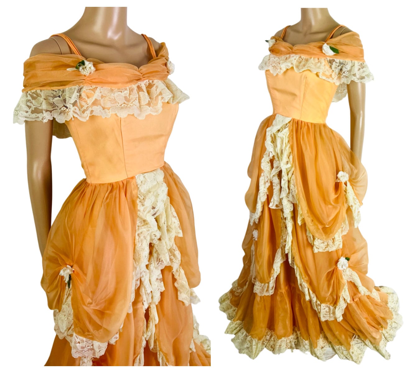 Victorian Inspired Vintage 80s Orange Creamsicle Chiffon Taffeta and W ...