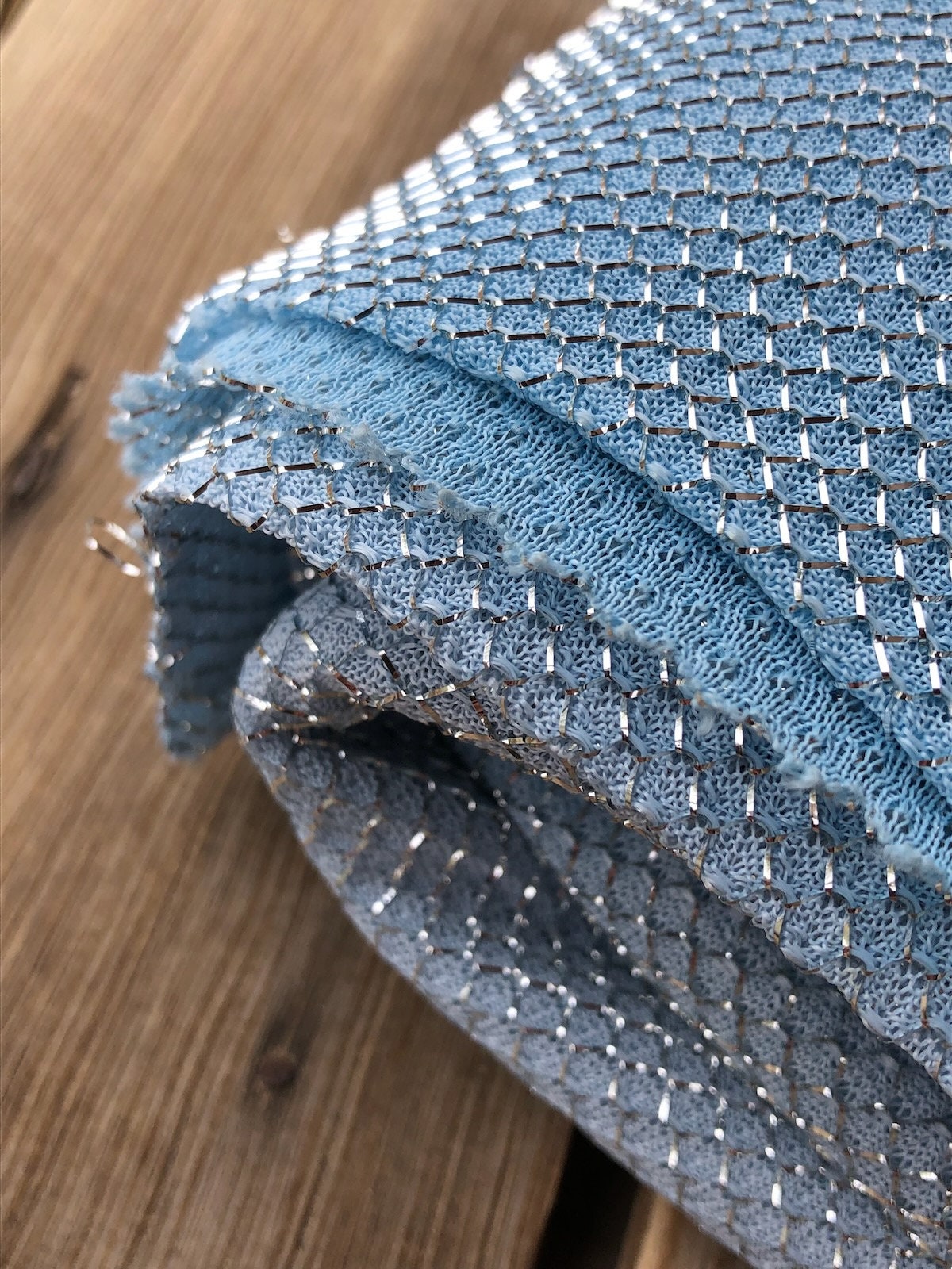 Vintage 80s Silver Metallic Baby Blue Lurex Fabric Remnant 2. 77 Yd ...
