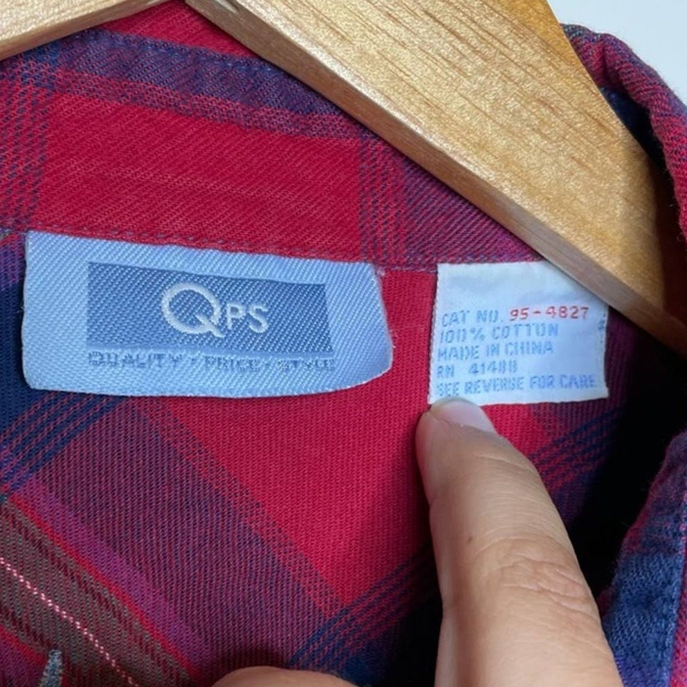 Vintage 90s Grunge Red Blue Yellow Flannel Button Down Shirt Women’s by ...