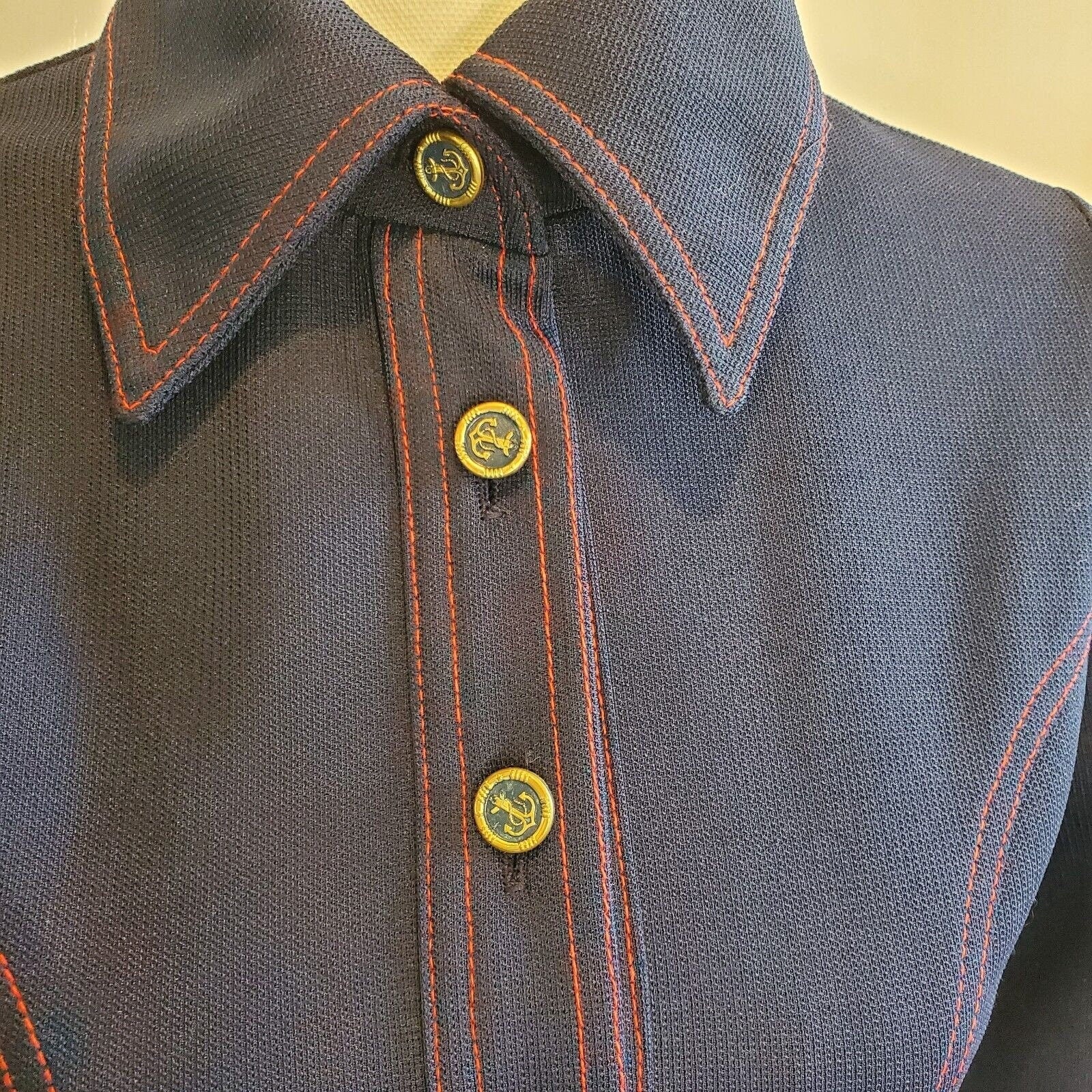 Vintage 70s Sailor Nautical Jacket Blue Belted Anchor Buttons Navy Blu ...