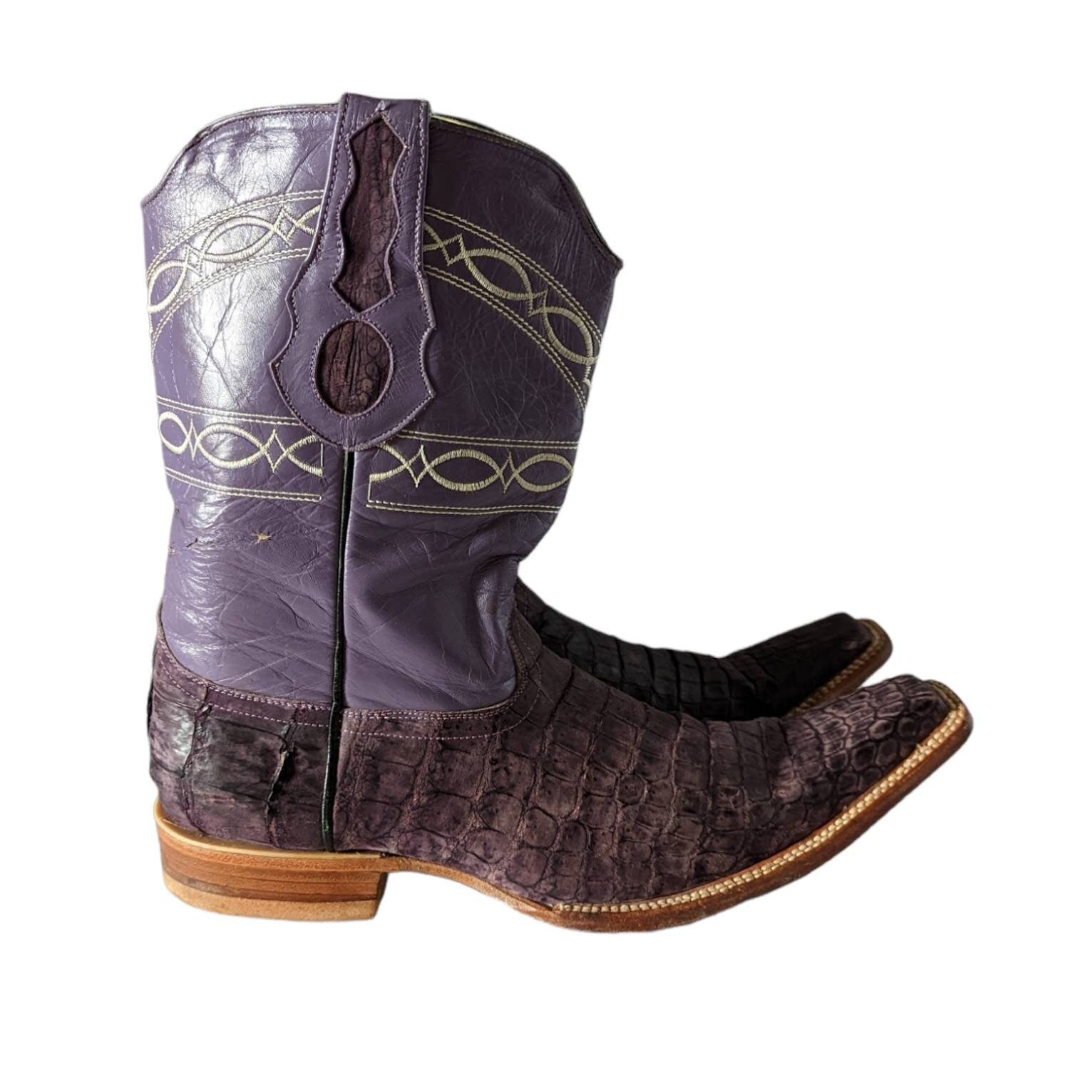 Vintage El Malcreado Purple Pointy Toe Leather Alligator Cowboy Wester ...
