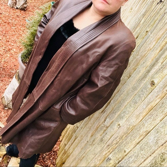Vintage Long Brown Leather Jacket by Maxima for Saks Fifth Avenue ...