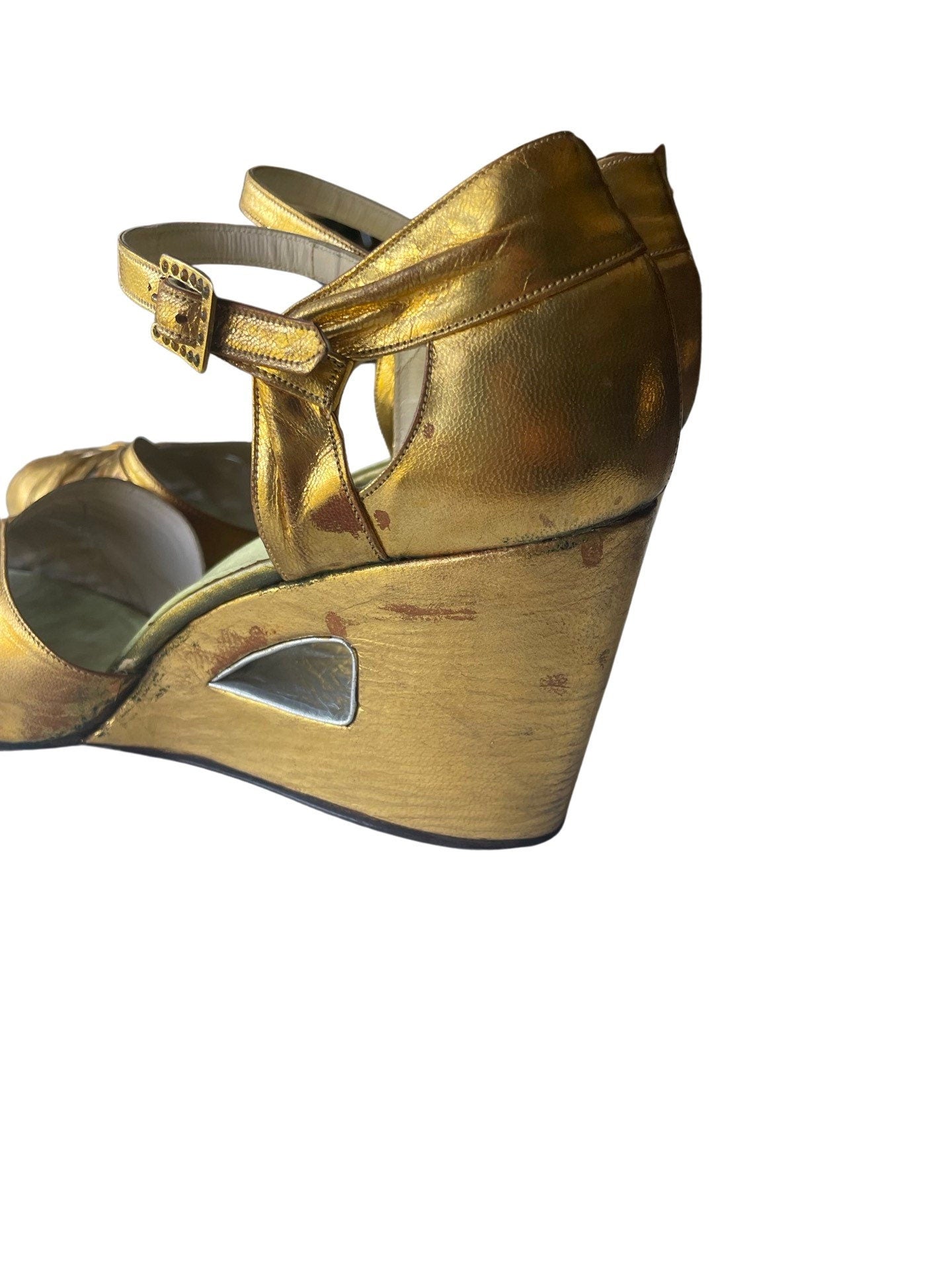 Vintage 40s Gold Leather Wedges Shoes Sandals Size 7 N Rockabilly Swin ...