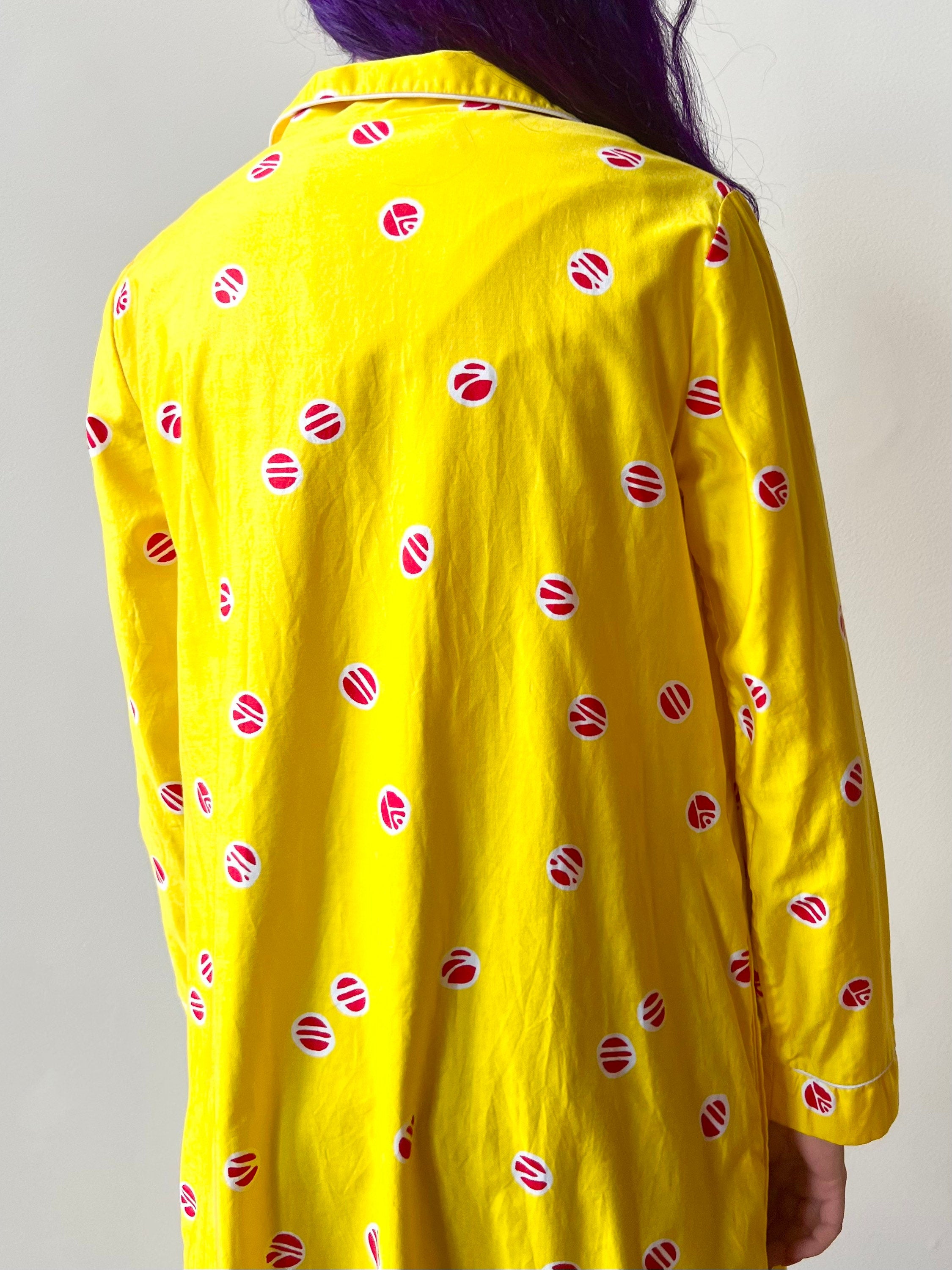 Vintage 70s Bright Yellow Red Polka Dot Polished Cotton David Brown ...