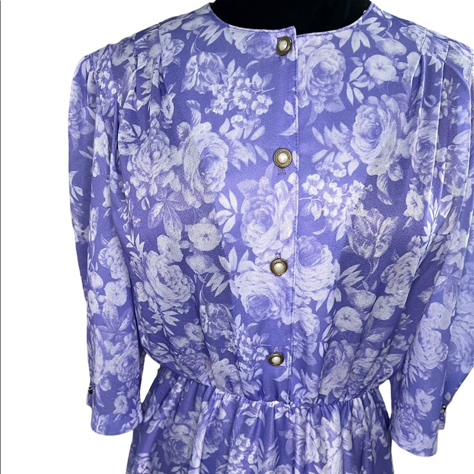 Vintage 80s Purple Floral Cottagecore Feminine Dress Size Med/large Su ...
