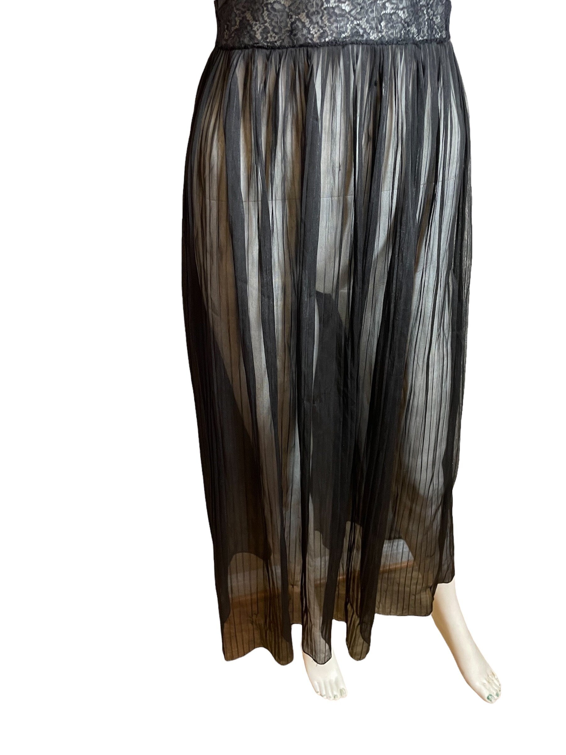 Vintage 50s Black Lace Slip Dress Night Gown Negligee Lingerie Xs Goth ...