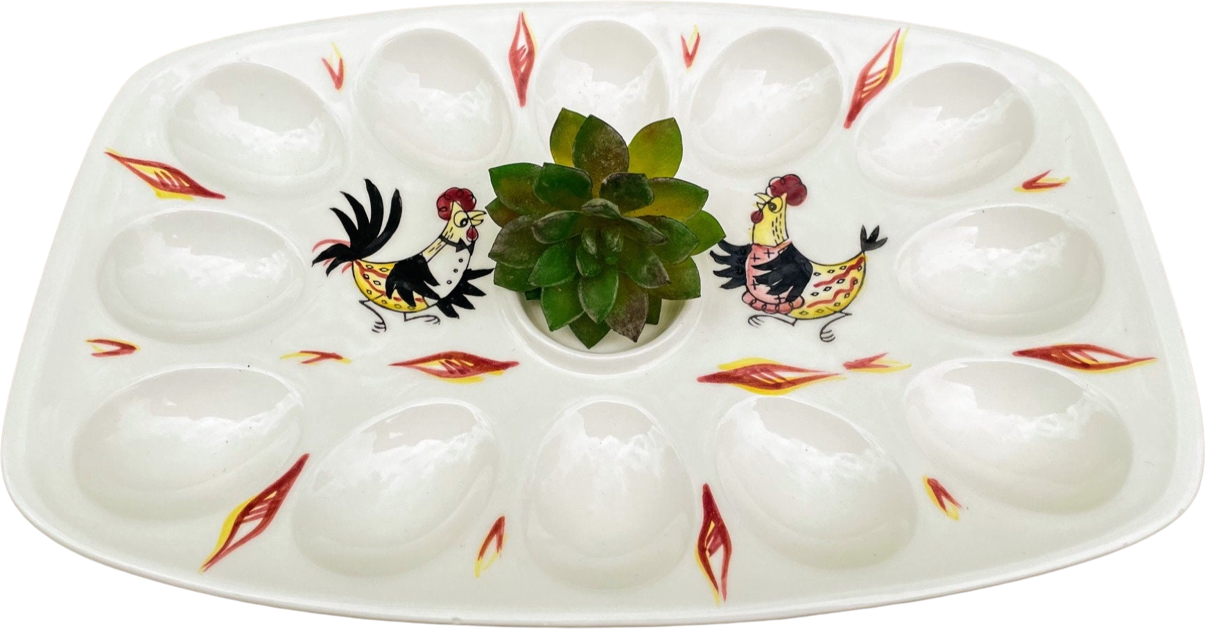 60s Vintage Mcm Egg Plate Hand Painted Chickens Roosters | Shop THRILLING
