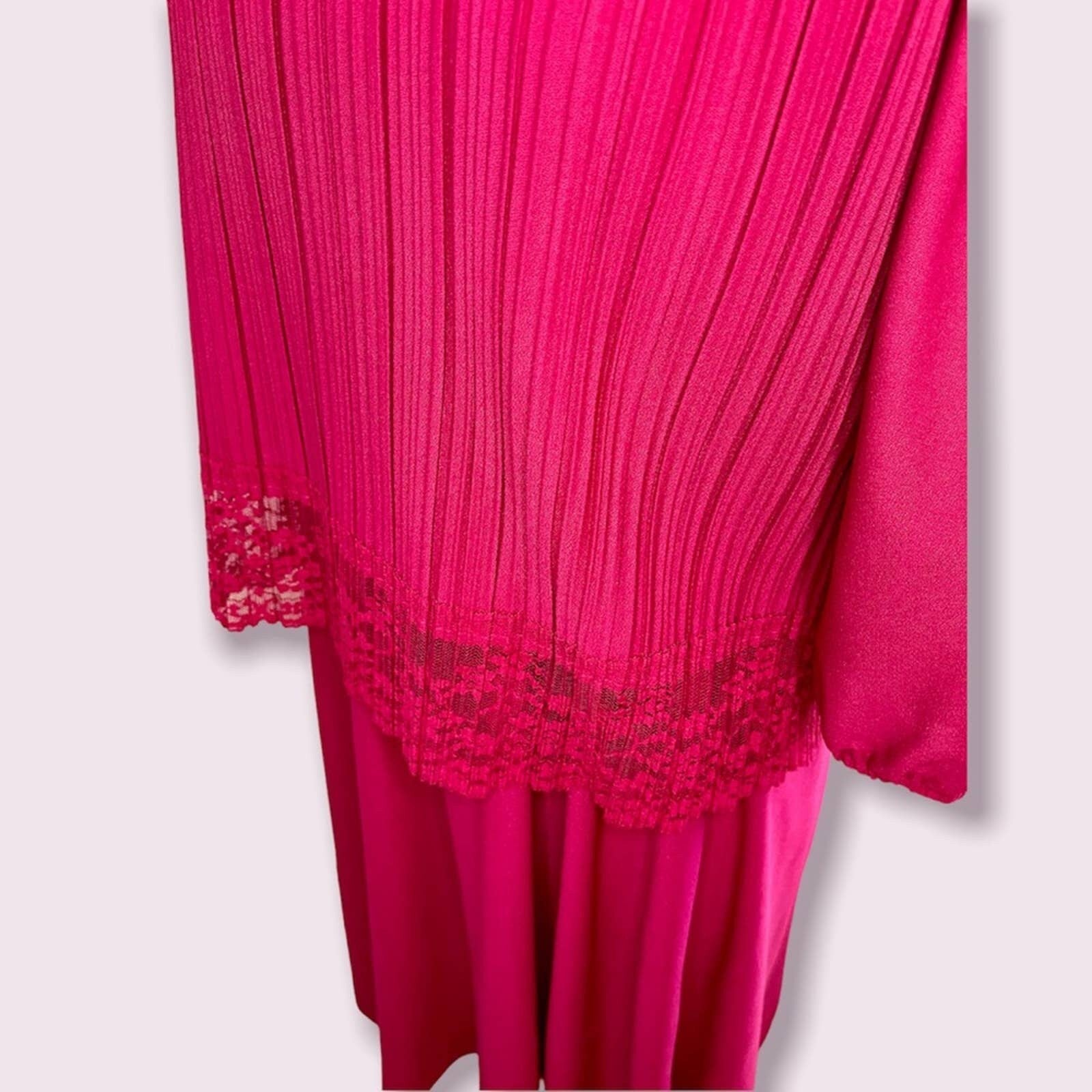 70s Vintage Pleated Lace Magenta Fuschia Dress Shift Dress Princess Di ...