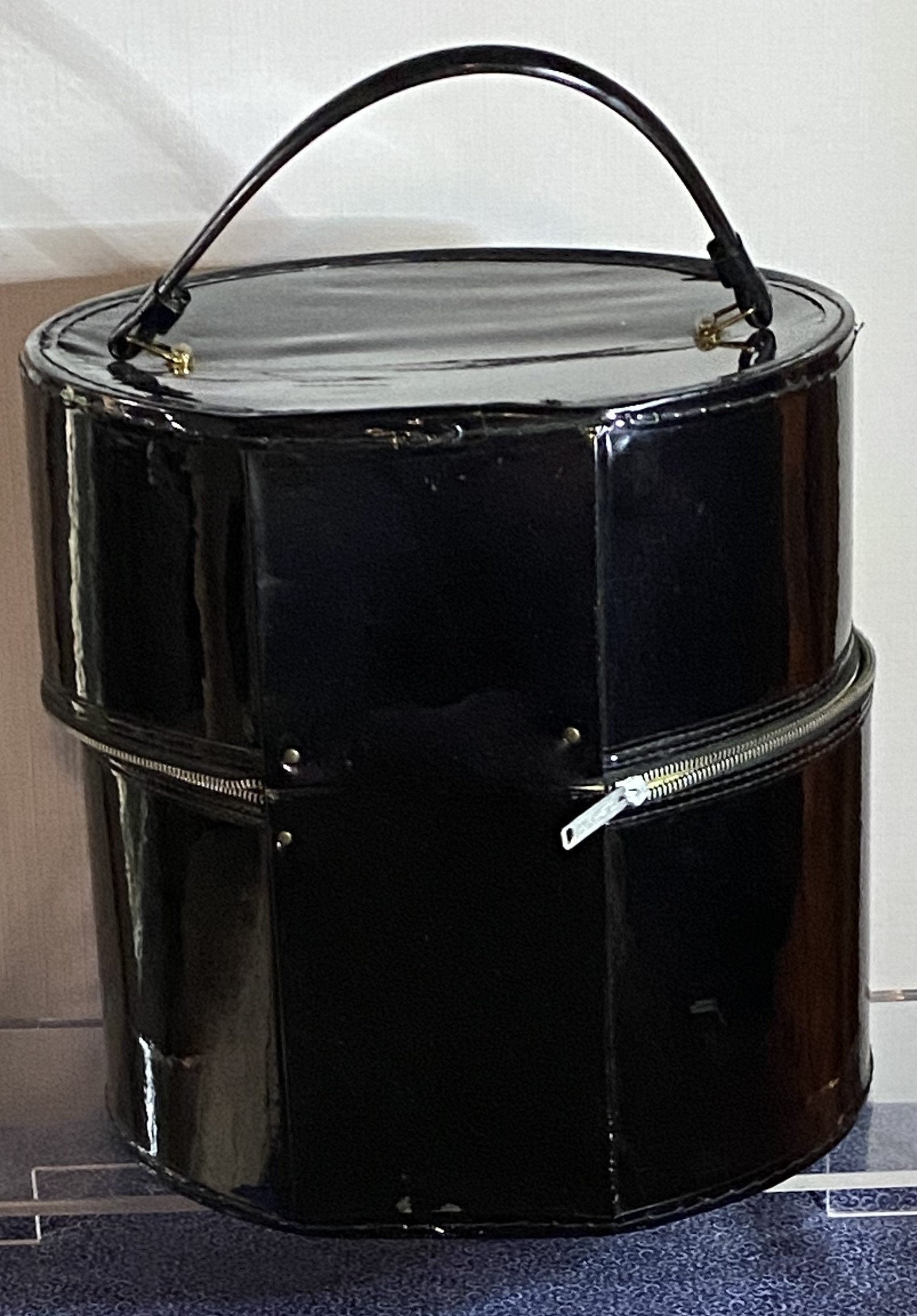 Vintage Black Vinyl Round Suitcase | Shop THRILLING