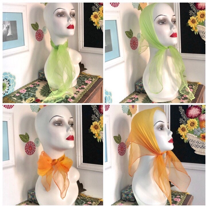 Vintage Sheer Scarves Set of 4 60s Nylon Chiffon Rockabilly Pin Up Gir ...