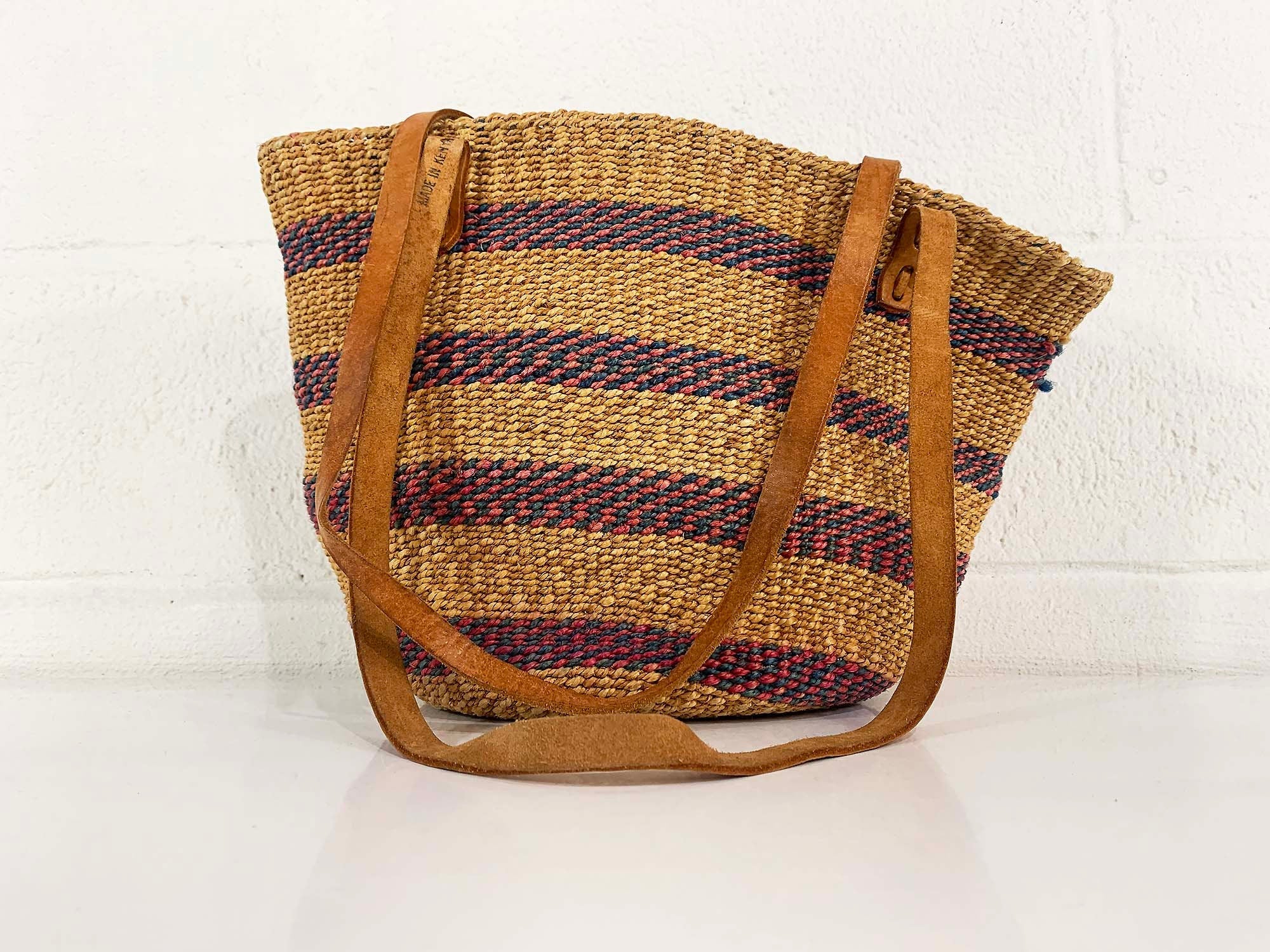 Vintage Sisal Kenyan Market Bag Woven Tote Leather 70s by Sisal | Shop ...