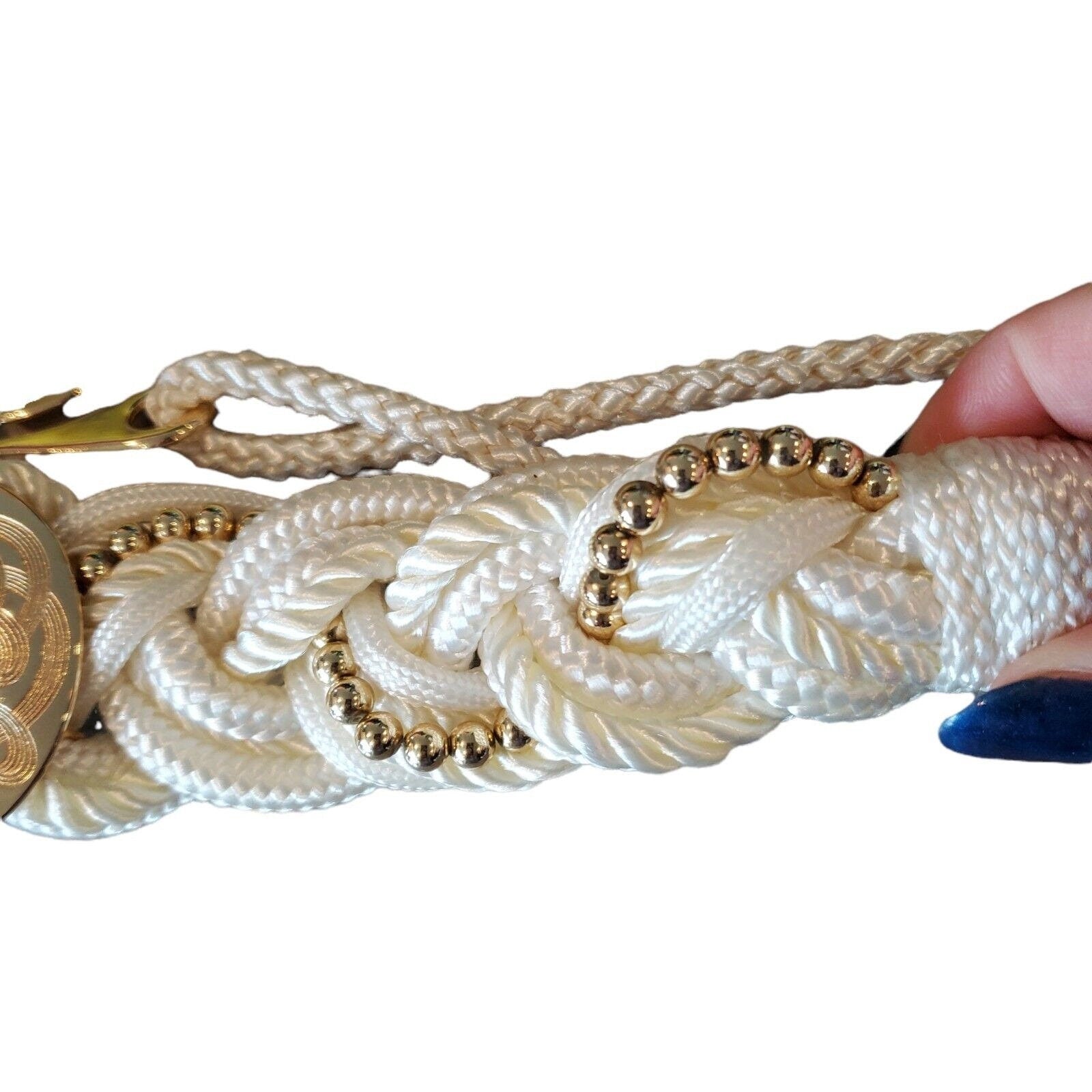 Vintage 80s Cream Rope Braided Statement Waist Belt Gold Buckle 32-34 ...