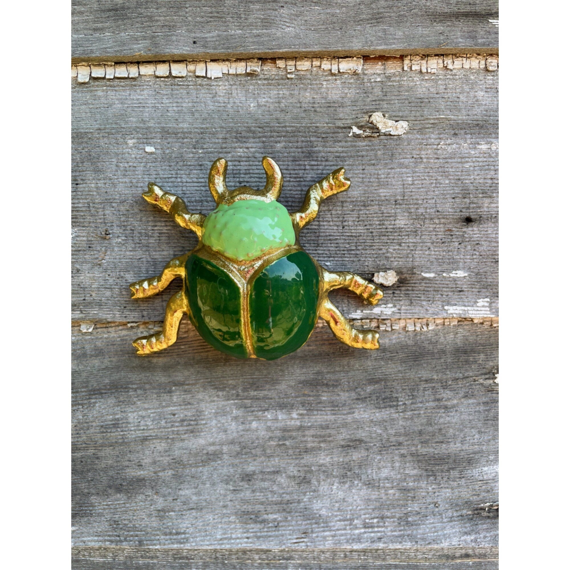 Vintage Brass Enamel Pair Beetle Bugs Green Wall Hangings | Shop THRILLING