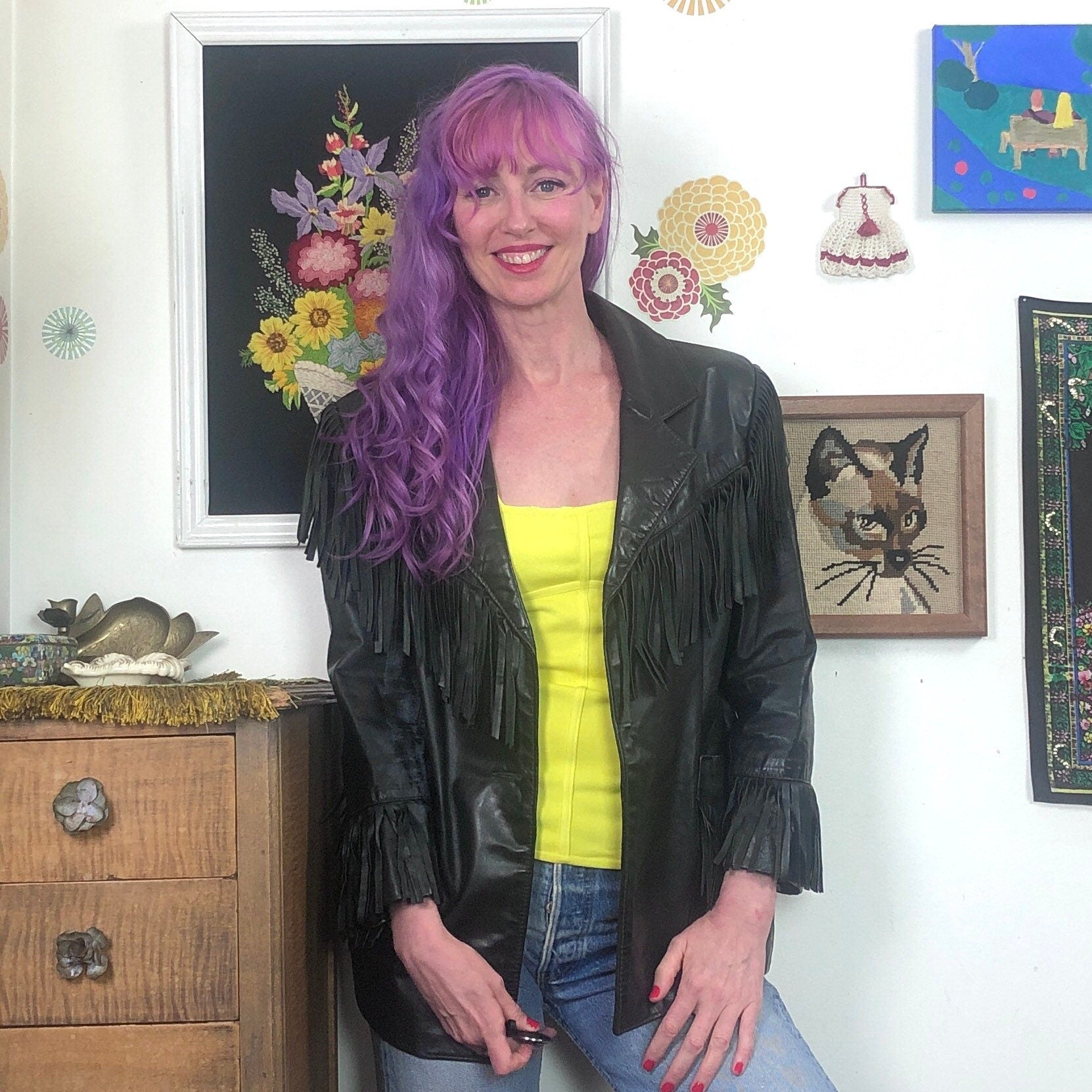 Vintage Fringed Black Leather Blazer 80s Western Style Jacket by Comin ...