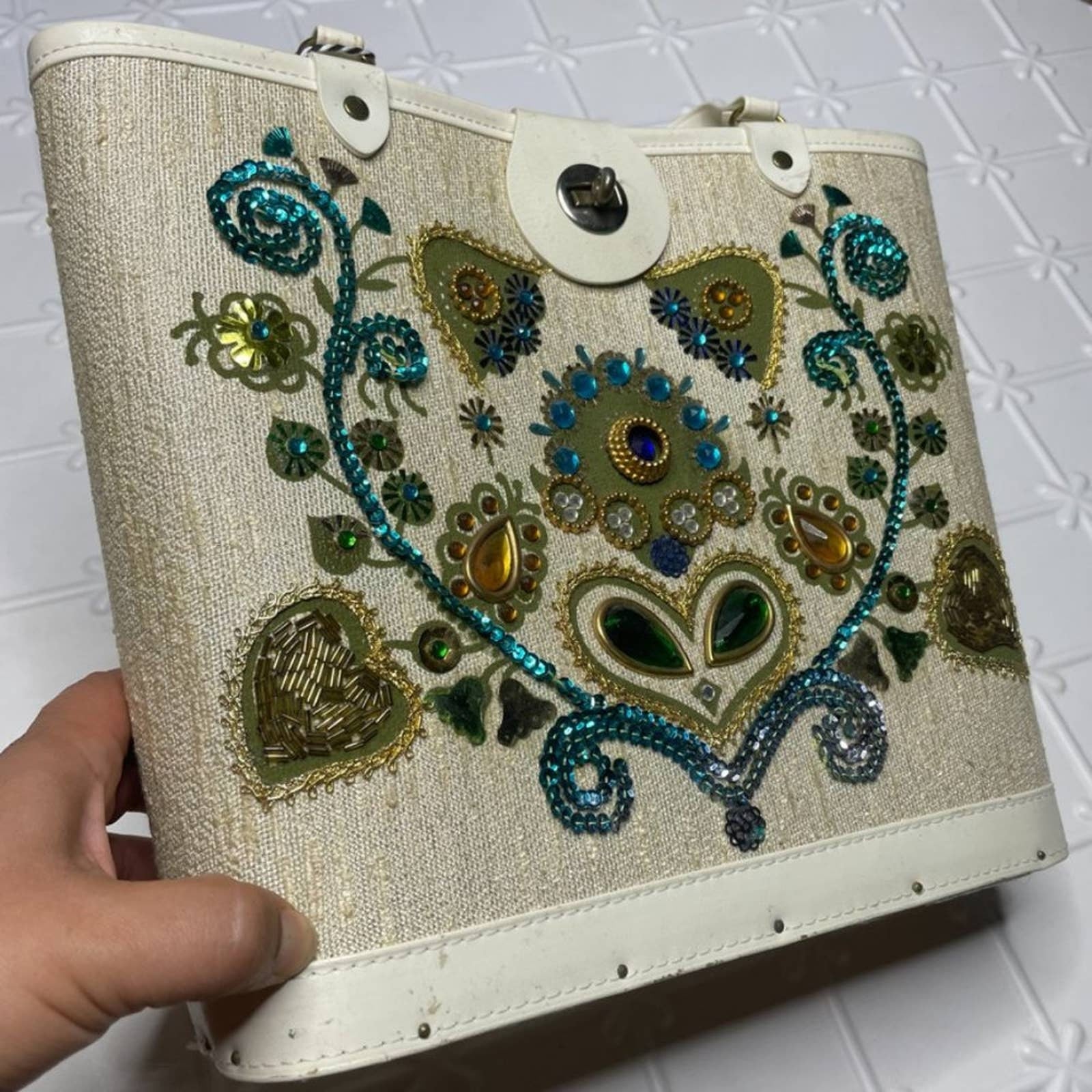 Vintage 1960 General Crafts Co. Purse Kit “905 Flowers” Beaded Shoulde ...