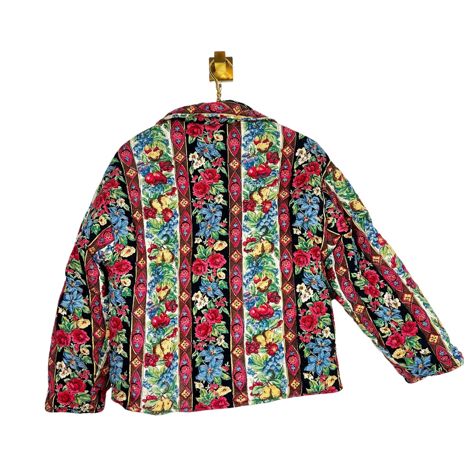 Vintage Karavan Quilted Jacket 50s Inspired Floral Fruit Print Button ...