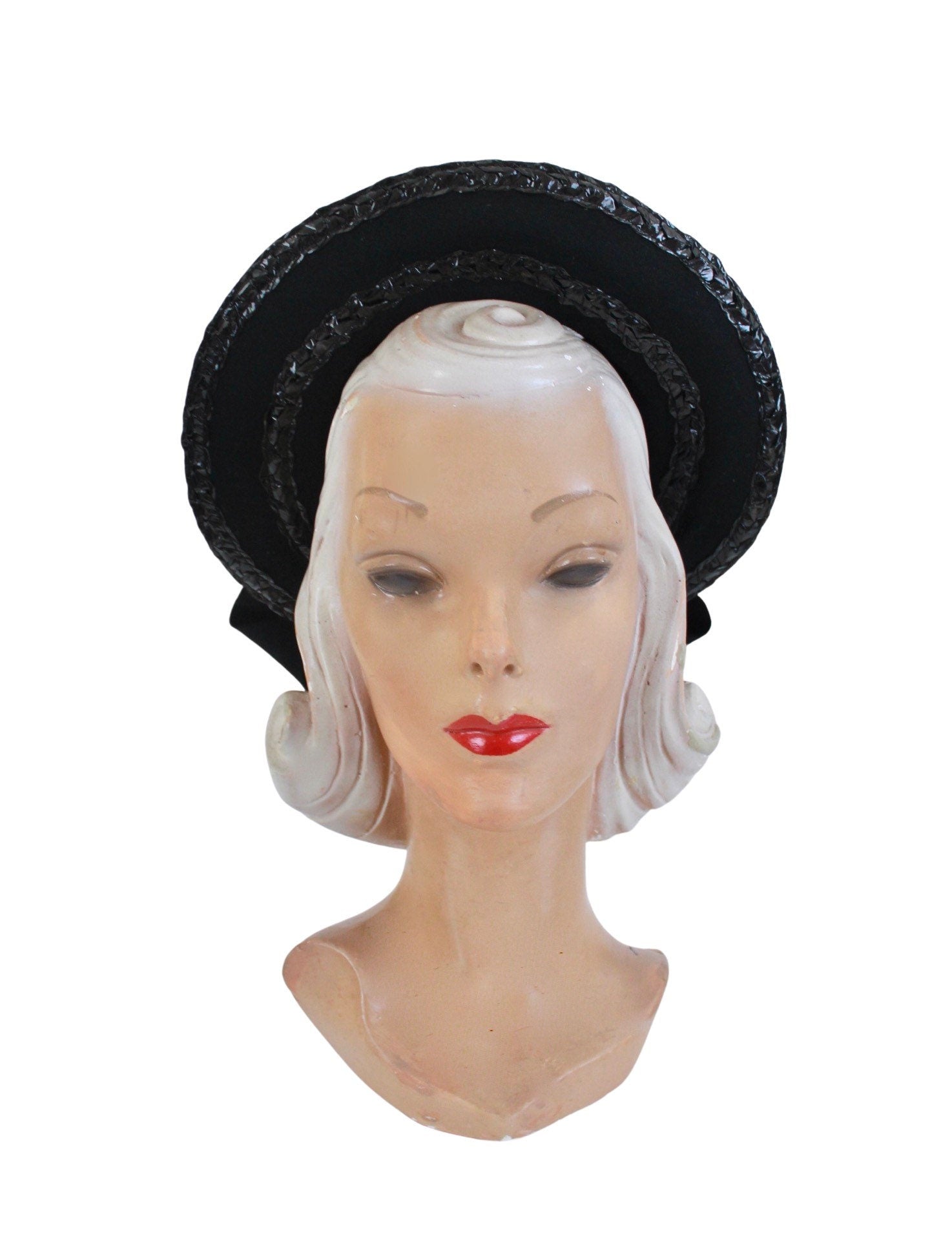 Vintage 40s Black Raffia Breton Halo Hat by Field & Schlick | Shop ...