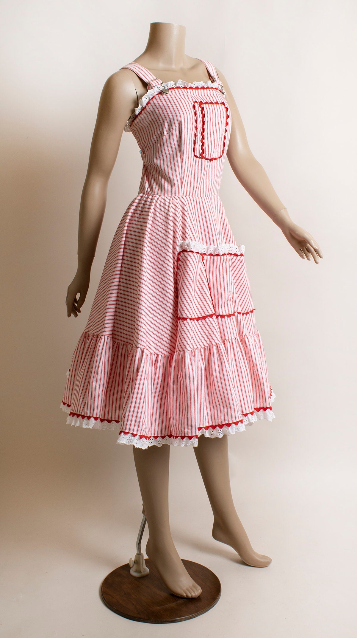 Vintage Square Dance Overalls Red and White Pin Striped Full Circle Sk ...