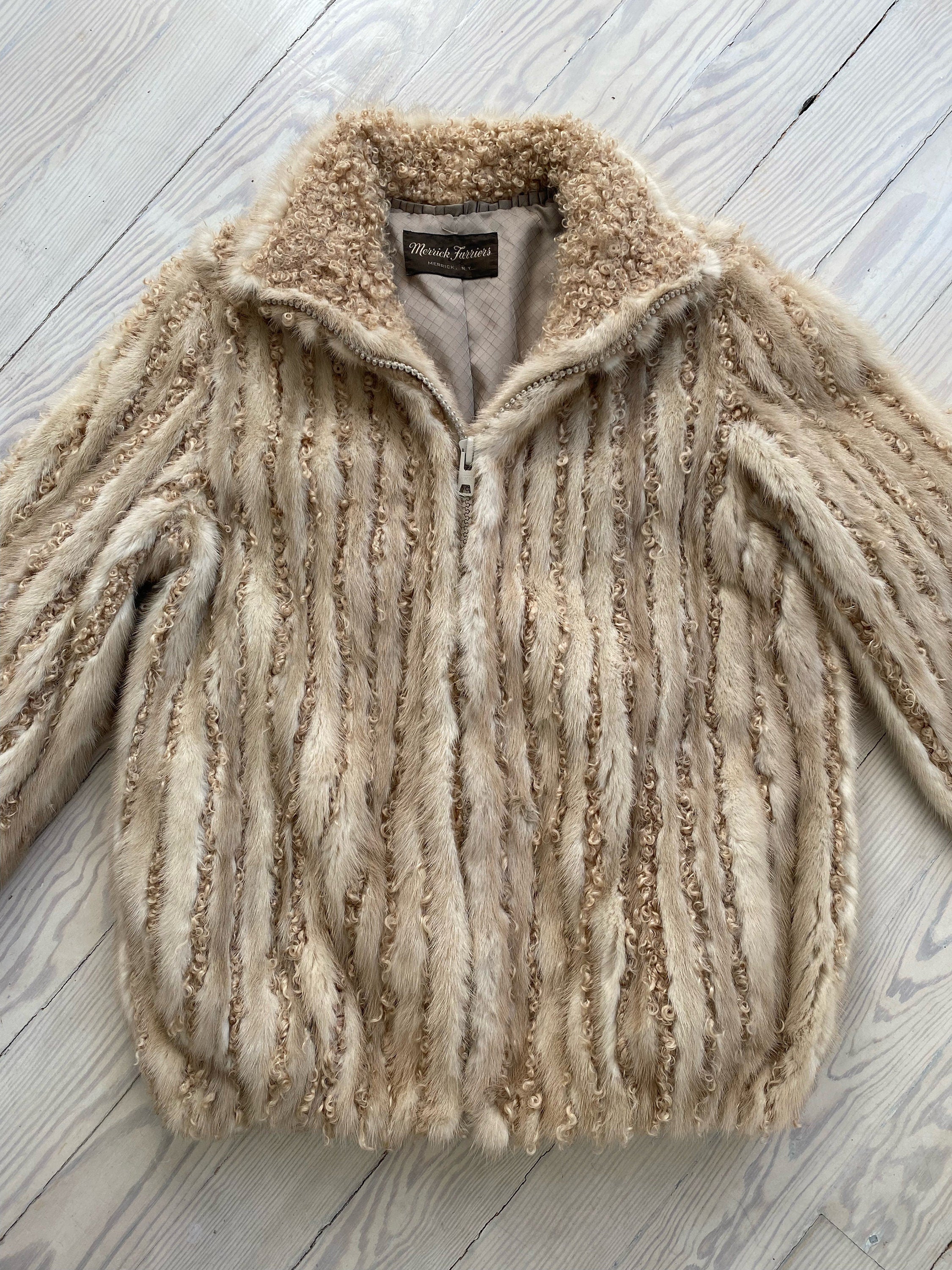 Vintage 80s Mink and Boucle Wool Hooded Bomber Jacket by Merrick ...