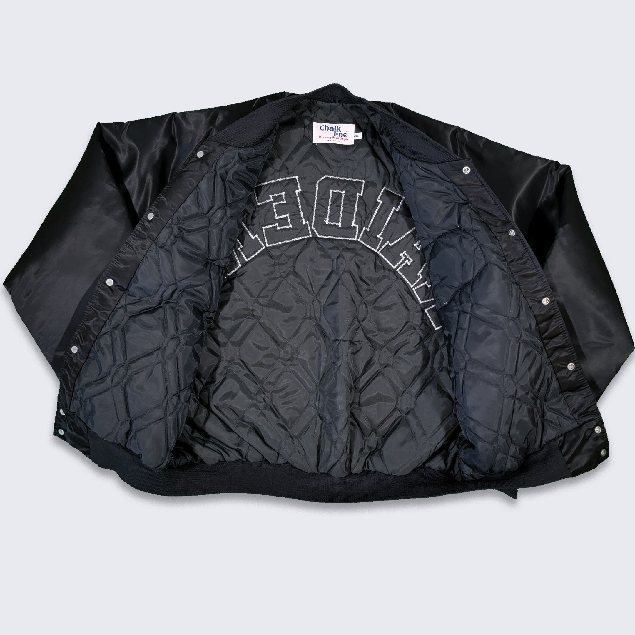 Los Angeles Raiders Vintage 80s Chalk Line Satin Bomber Jacket Nfl Foo ...