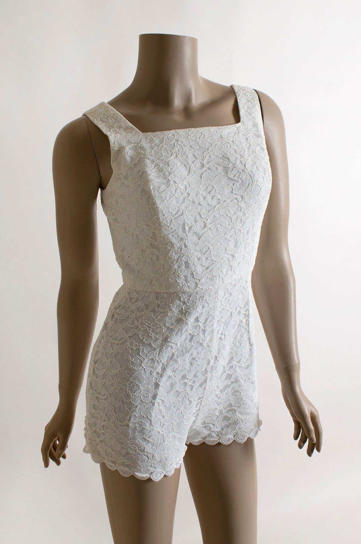 Vintage White Lace Romper - Circle Trim Floral Lace Bathing Suit Swim ...
